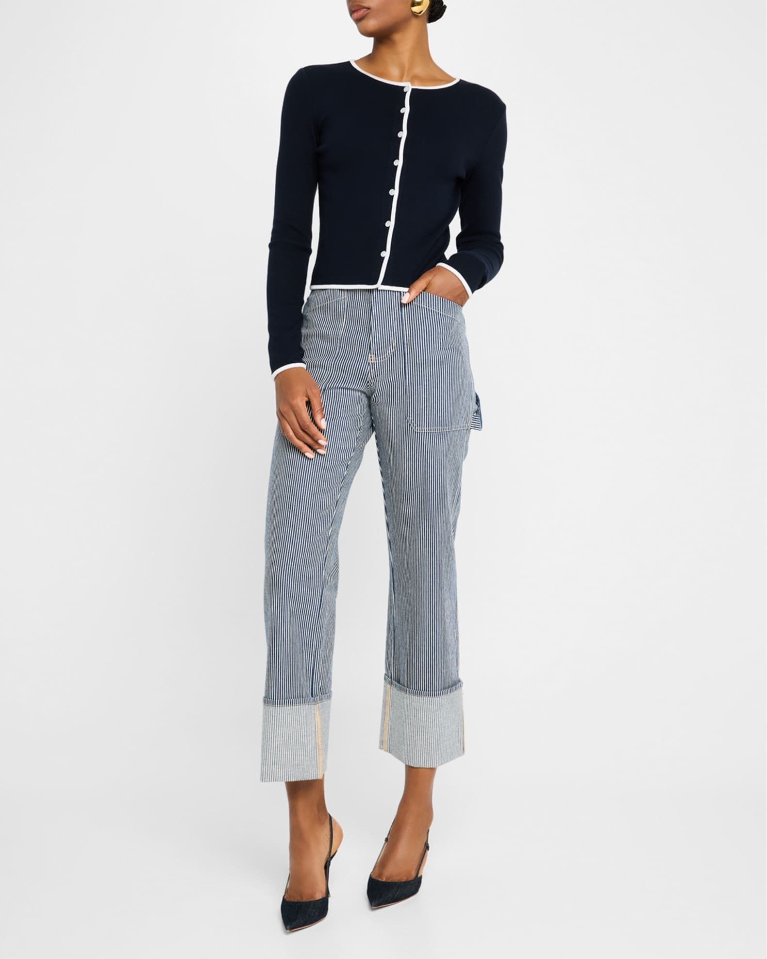 Veronica Beard Dylan High-Rise Straight Cuffed Jeans | Neiman Marcus