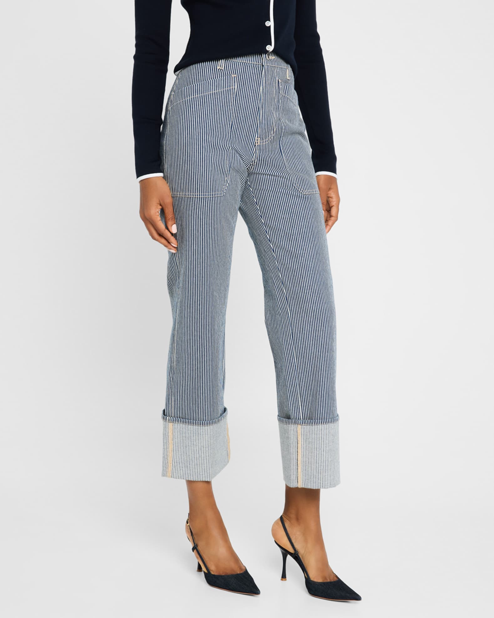 Veronica Beard Dylan High-Rise Straight Cuffed Jeans | Neiman Marcus