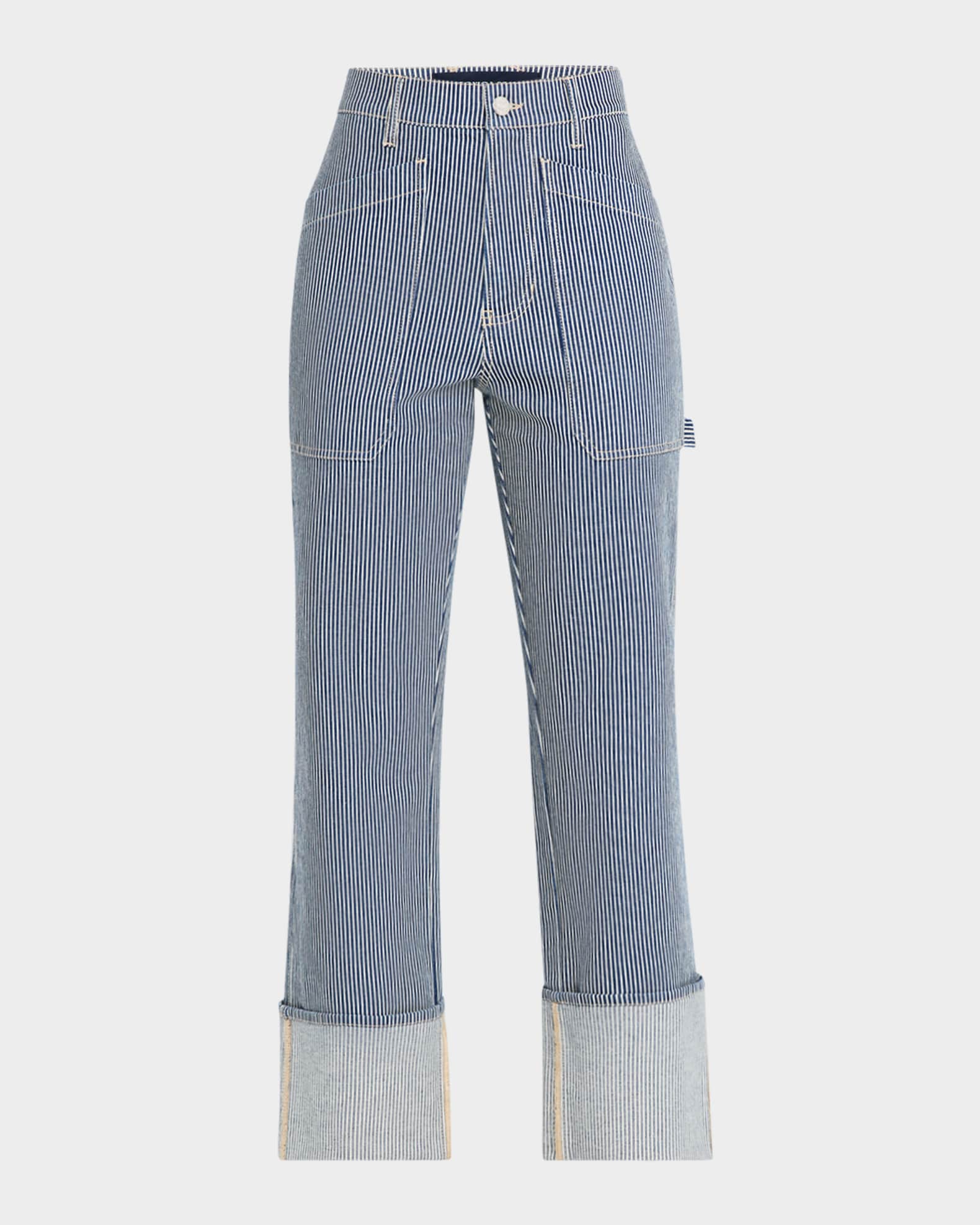 Veronica Beard Dylan High-Rise Straight Cuffed Jeans | Neiman Marcus
