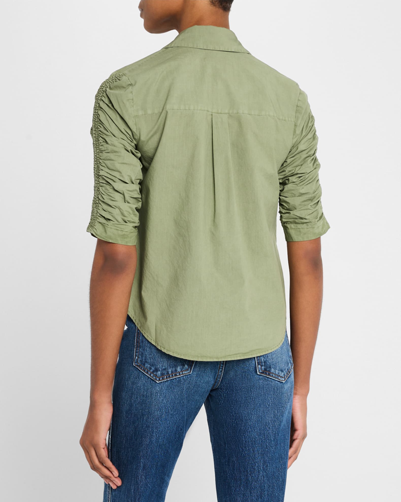 Veronica Beard Porta Ruched-Sleeve Button-Front Shirt | Neiman Marcus
