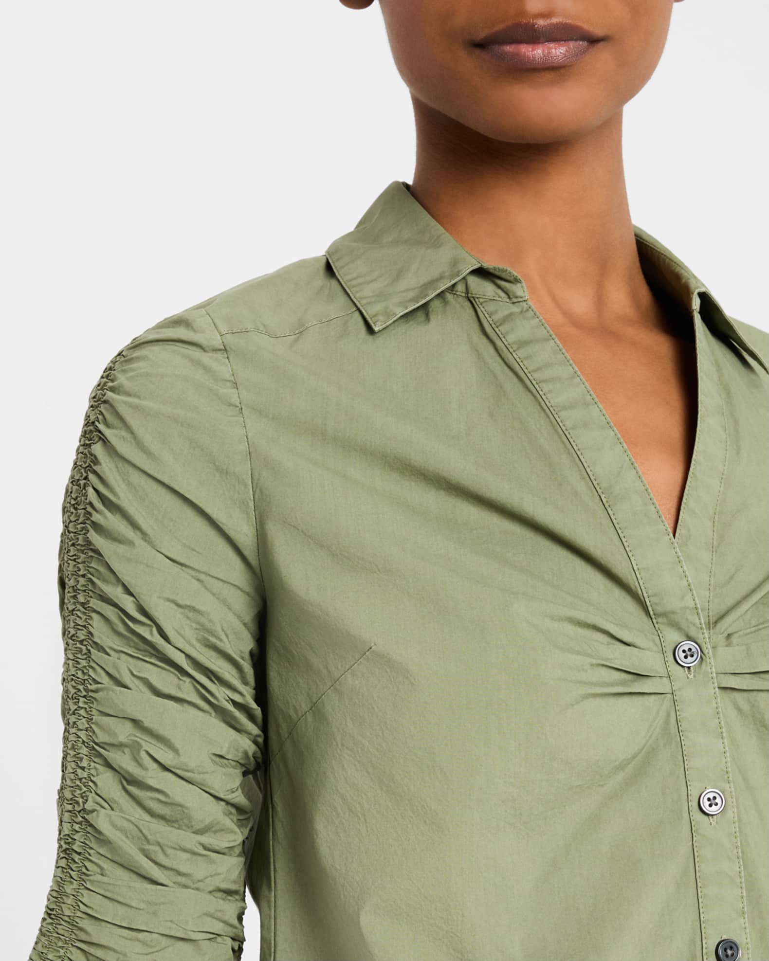 Veronica Beard Porta Ruched-Sleeve Button-Front Shirt | Neiman Marcus