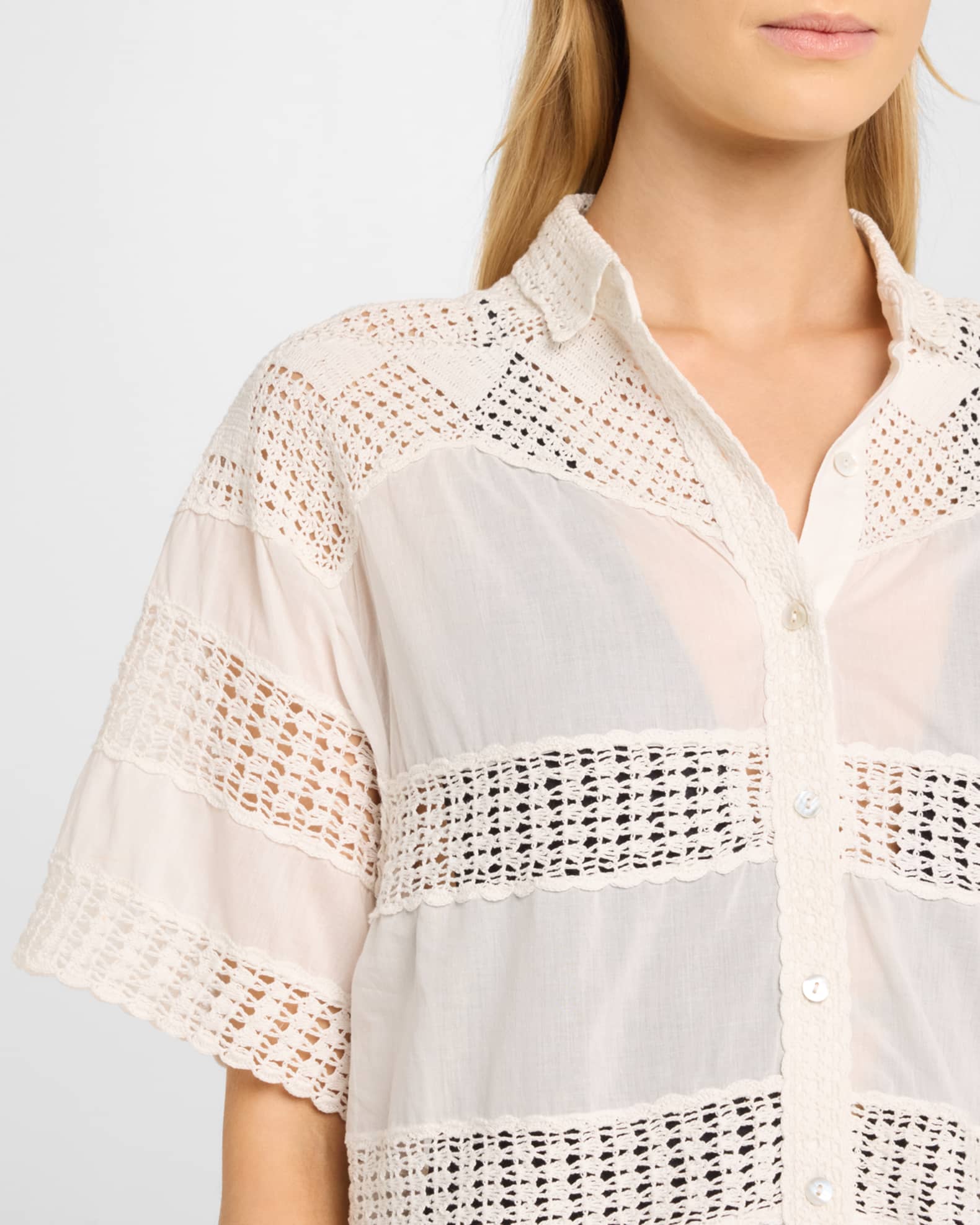 Ulla Johnson Amal Crochet Button-Front Shirt | Neiman Marcus