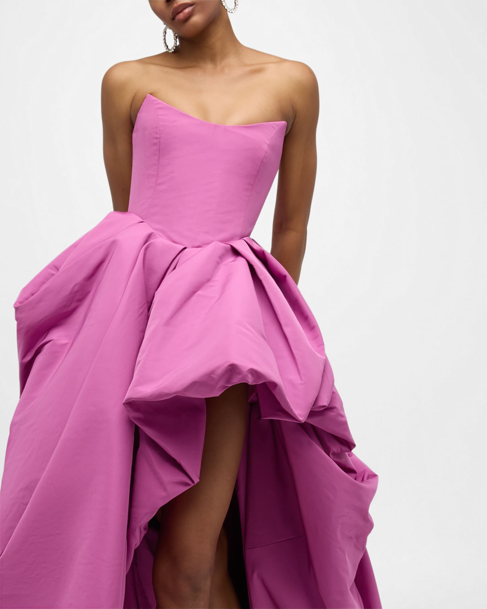 Oscar de la Renta Strapless Draped High-Low Faille Gown | Neiman Marcus