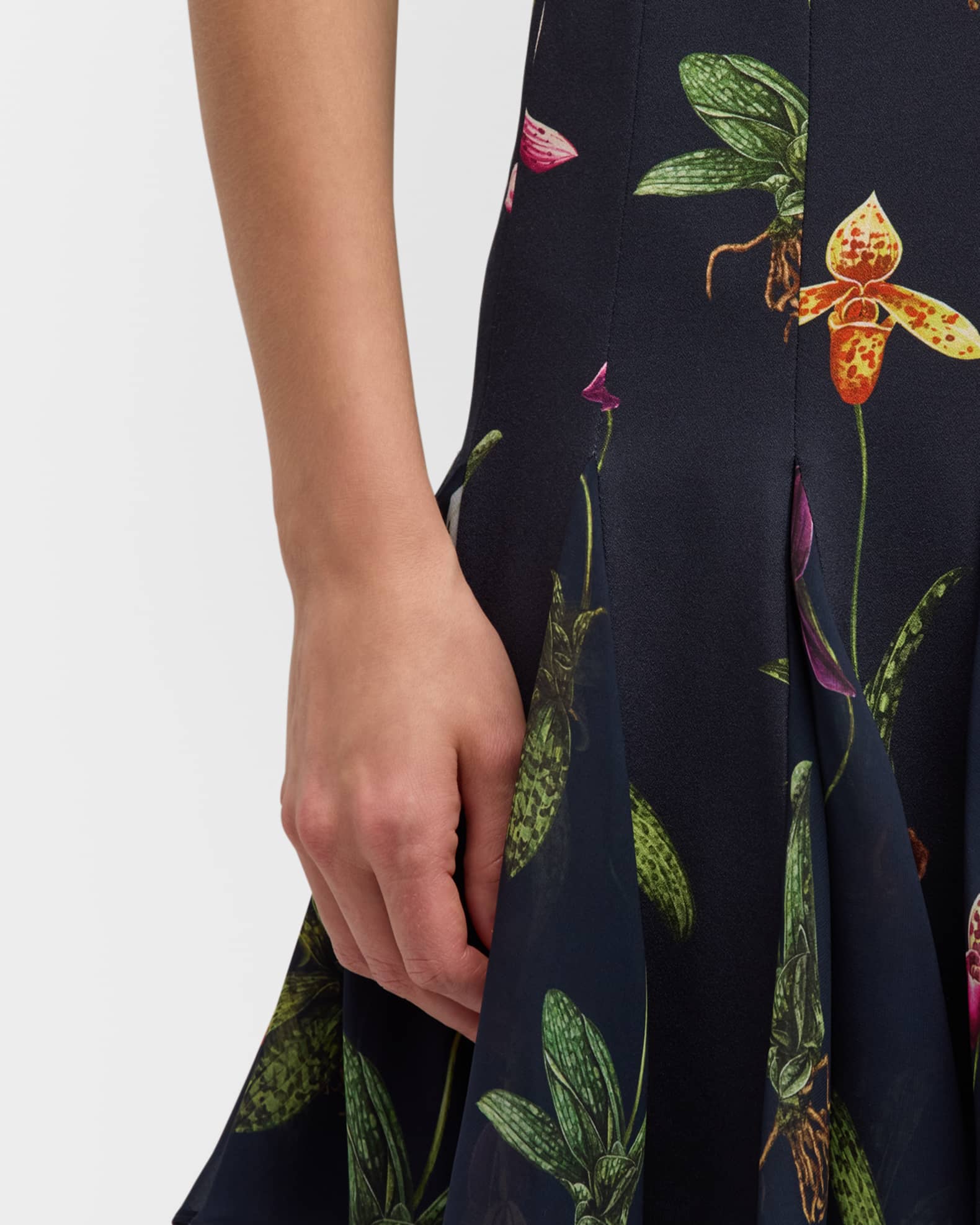 Oscar de la Renta Orchids Cady Chiffon-Inset Mini Dress | Neiman Marcus