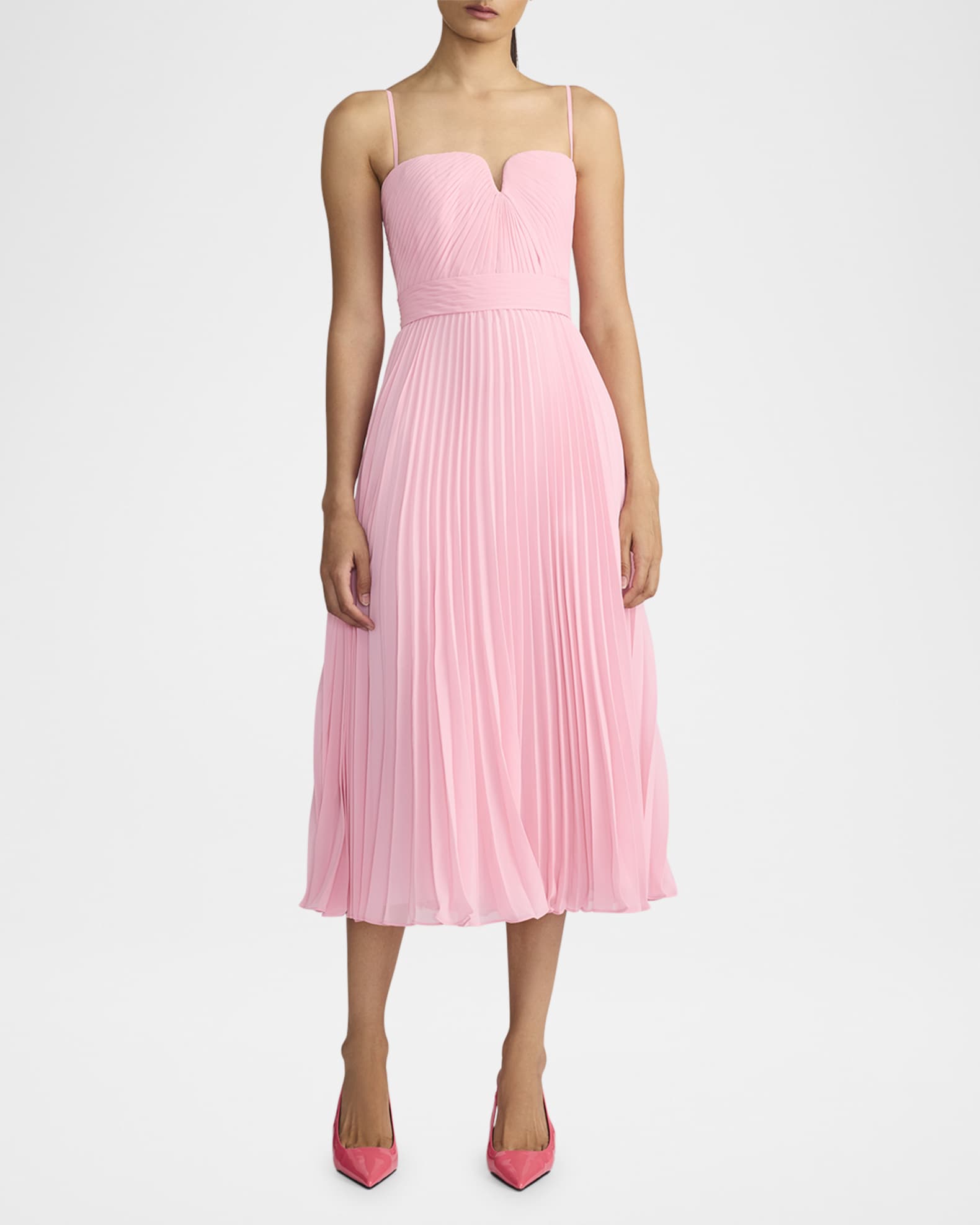 Zac Posen Wicked x Zac Posen Pleated Chiffon Midi Dress | Neiman Marcus