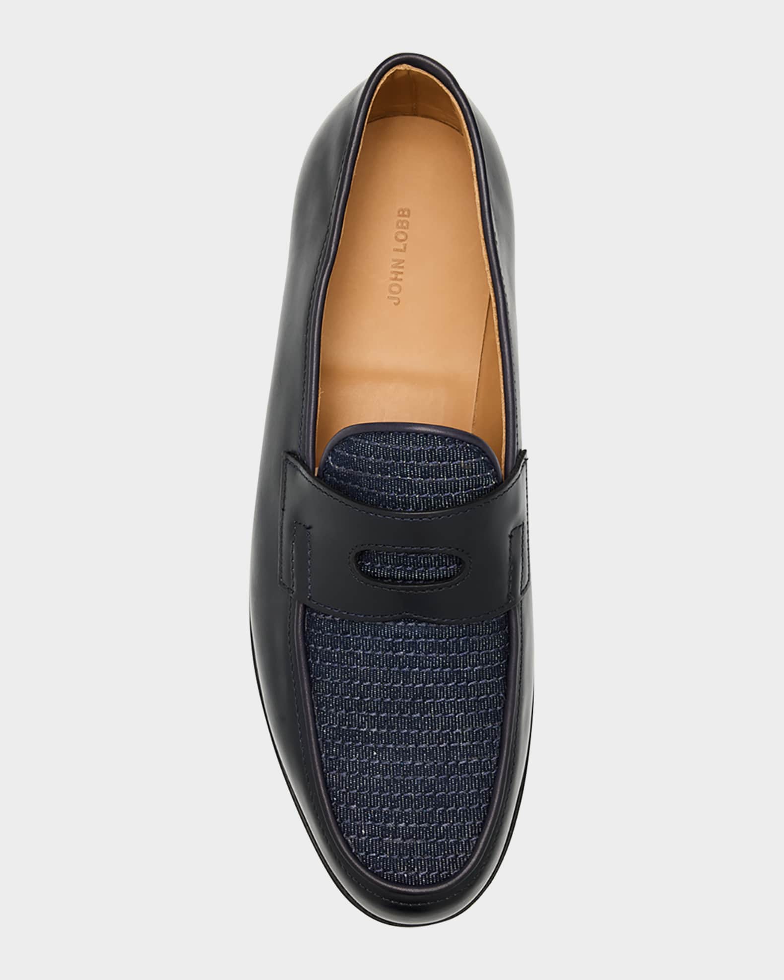 John Lobb Men's Lopez Denim and Leather Penny Loafers John Lobb Men's Lopez Denim and Leather Penny Loafers