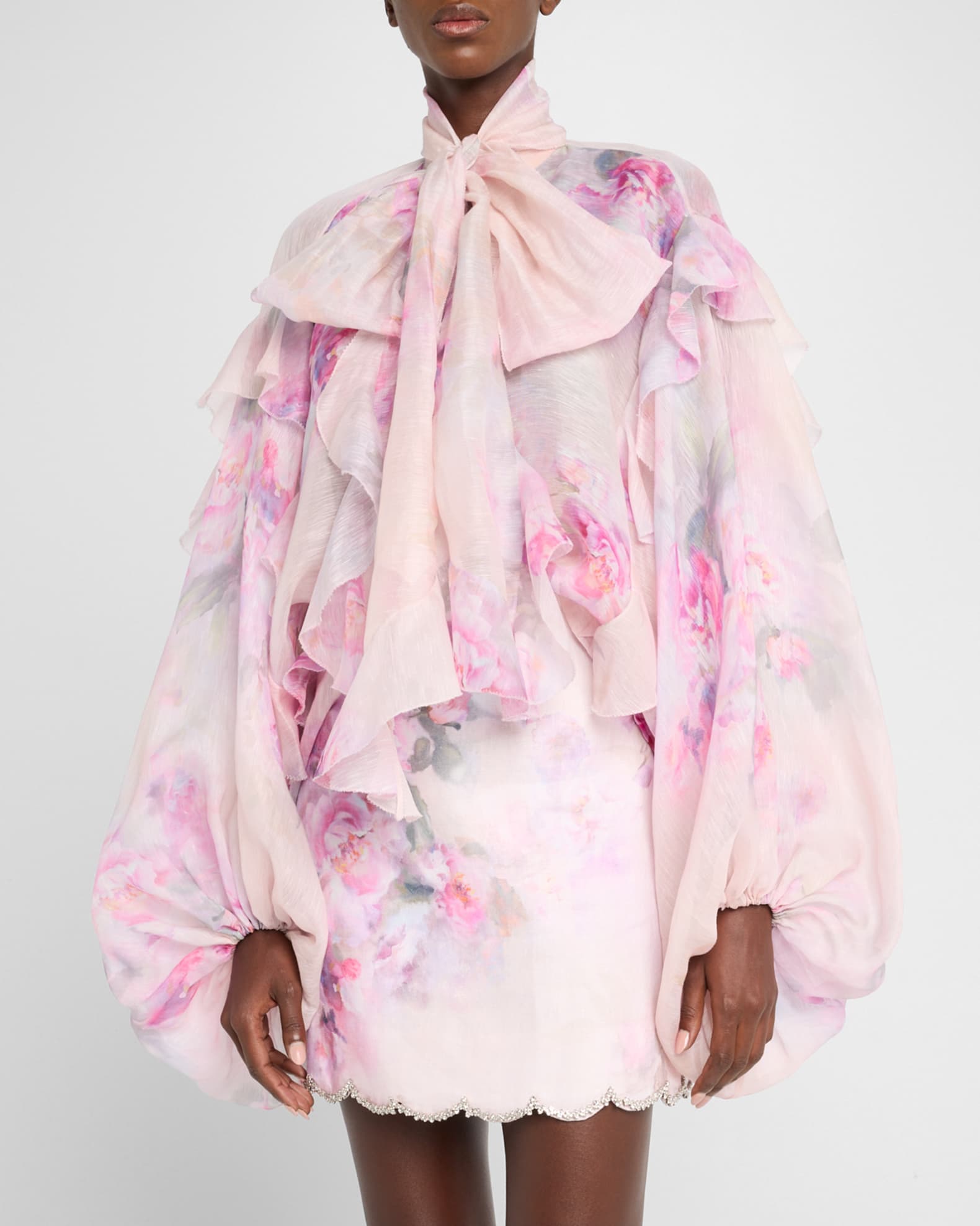 Zimmermann Crush Tie Neck Ruffle Blouse | Neiman Marcus