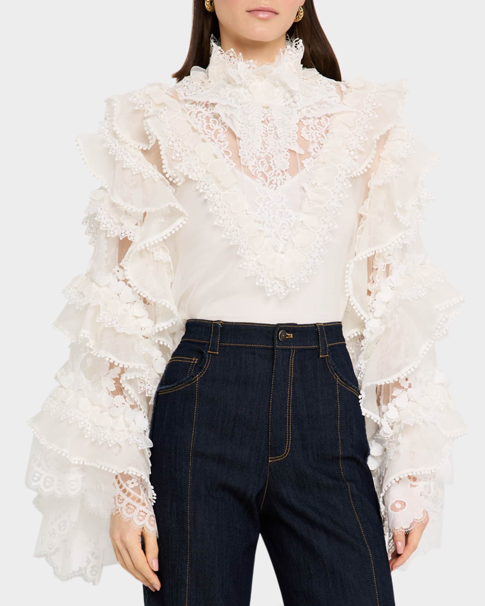Zimmermann Crush Ruffle Heart-Trim Blouse | Neiman Marcus
