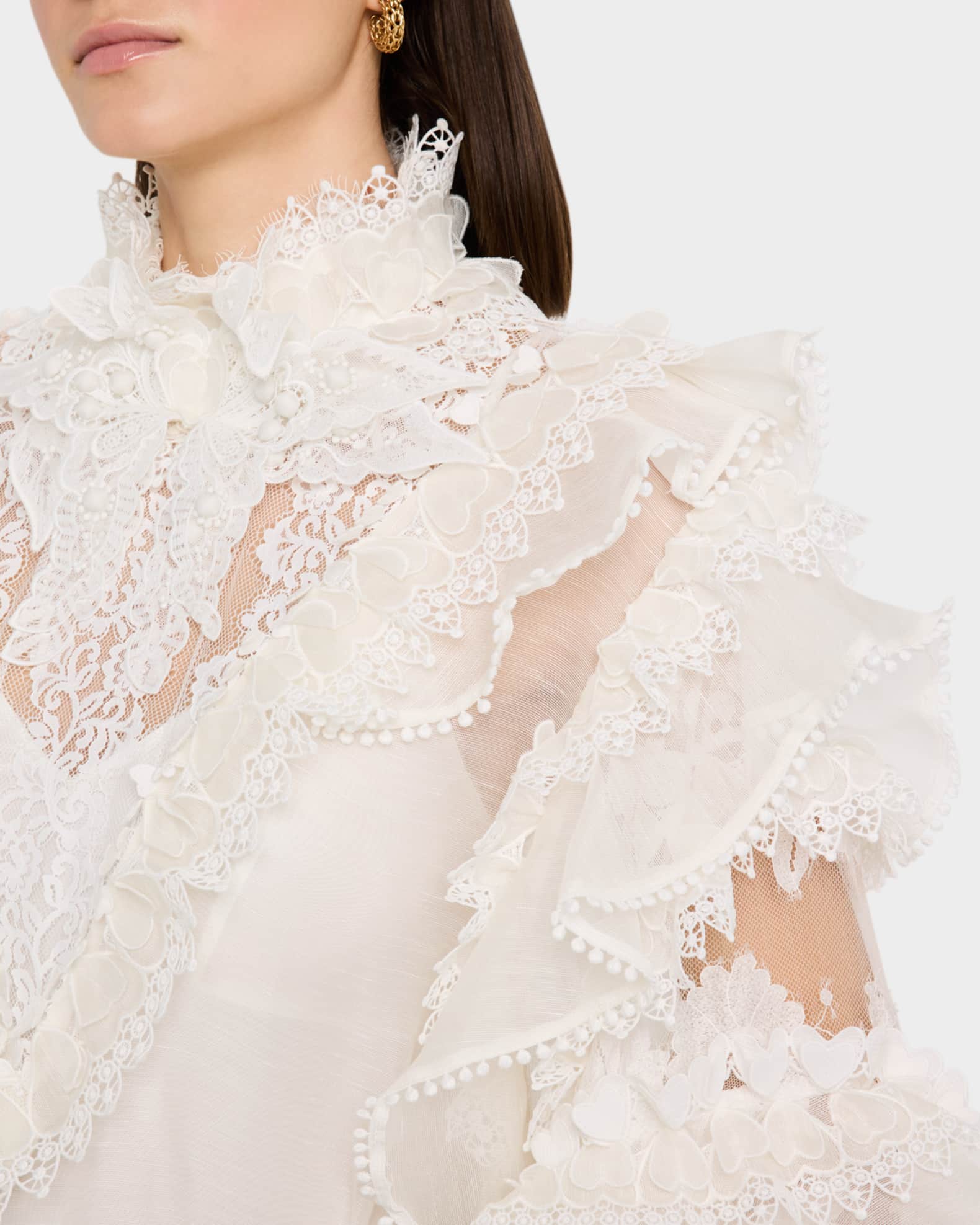 Zimmermann Crush Ruffle Heart-Trim Blouse | Neiman Marcus