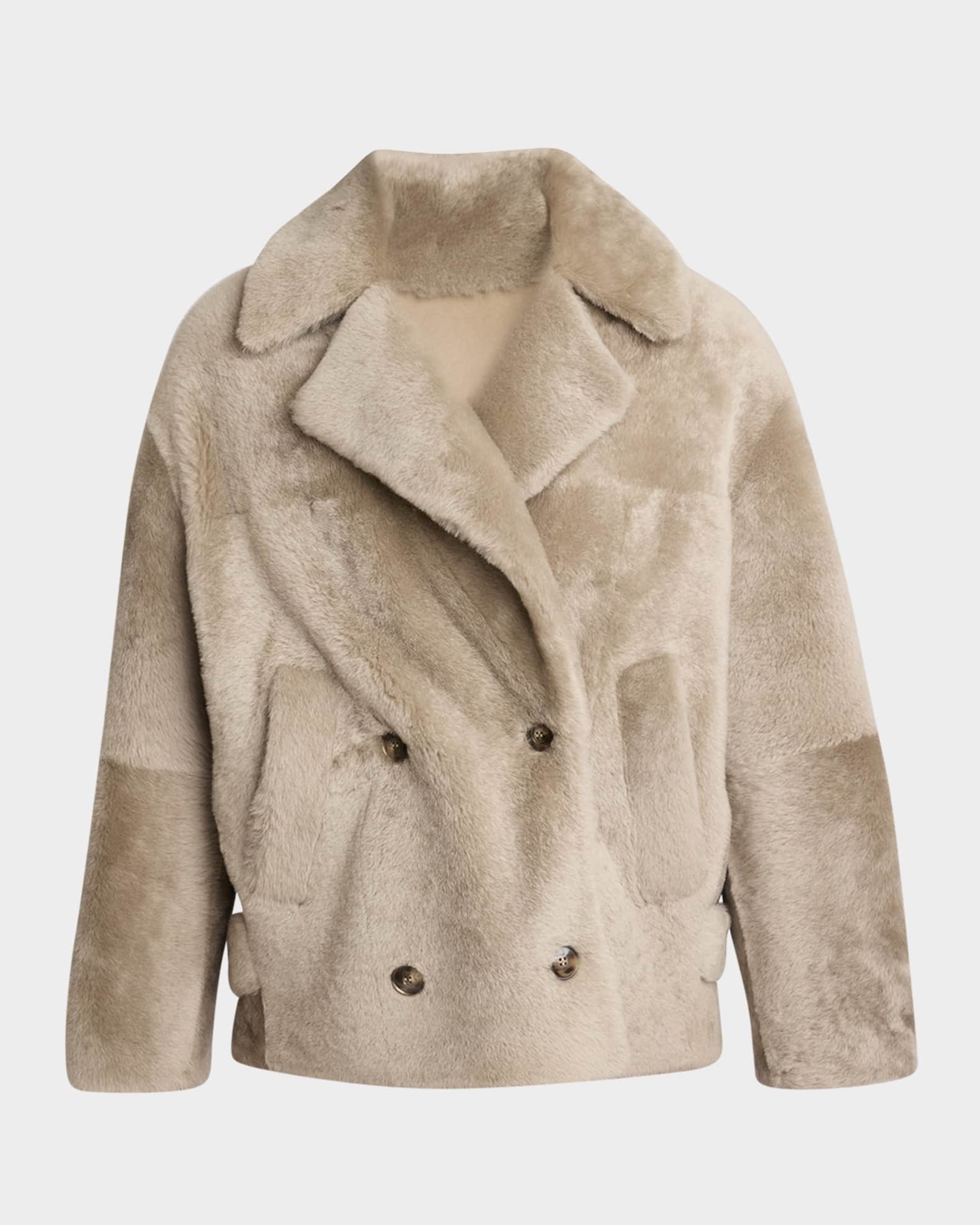 Yves Salomon Double-Breasted Shearling Jacket | Neiman Marcus