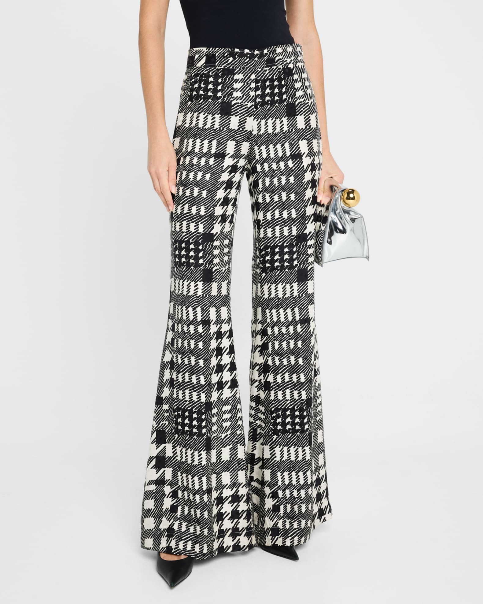 Libertine Peggys Houndstooth Flared Trumpet Pants | Neiman Marcus