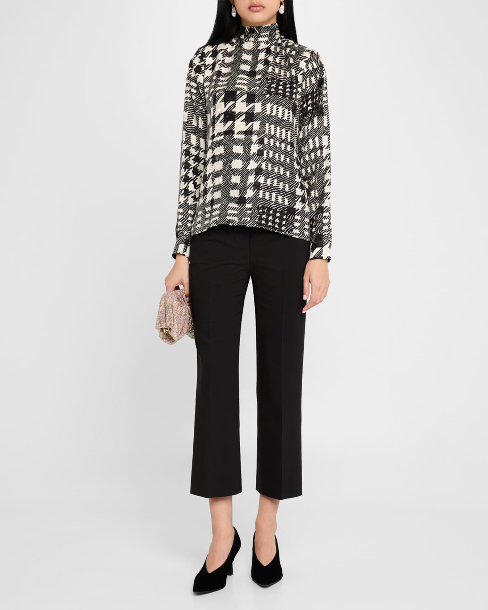 Libertine Bianca Peggys Houndstooth-Print Neck-Tie Silk Blouse | Neiman Marcus