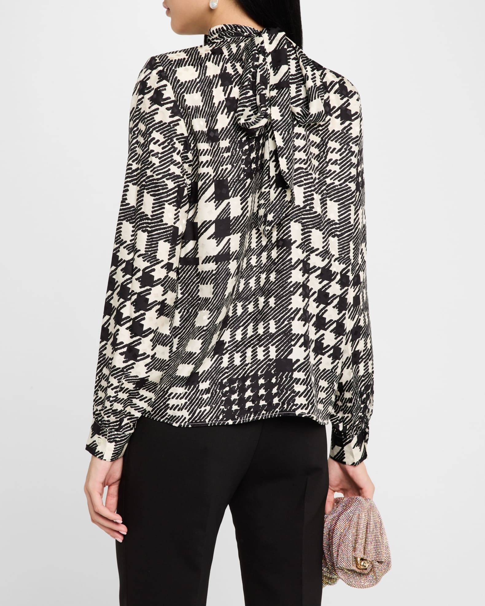 Libertine Bianca Peggys Houndstooth-Print Neck-Tie Silk Blouse | Neiman Marcus