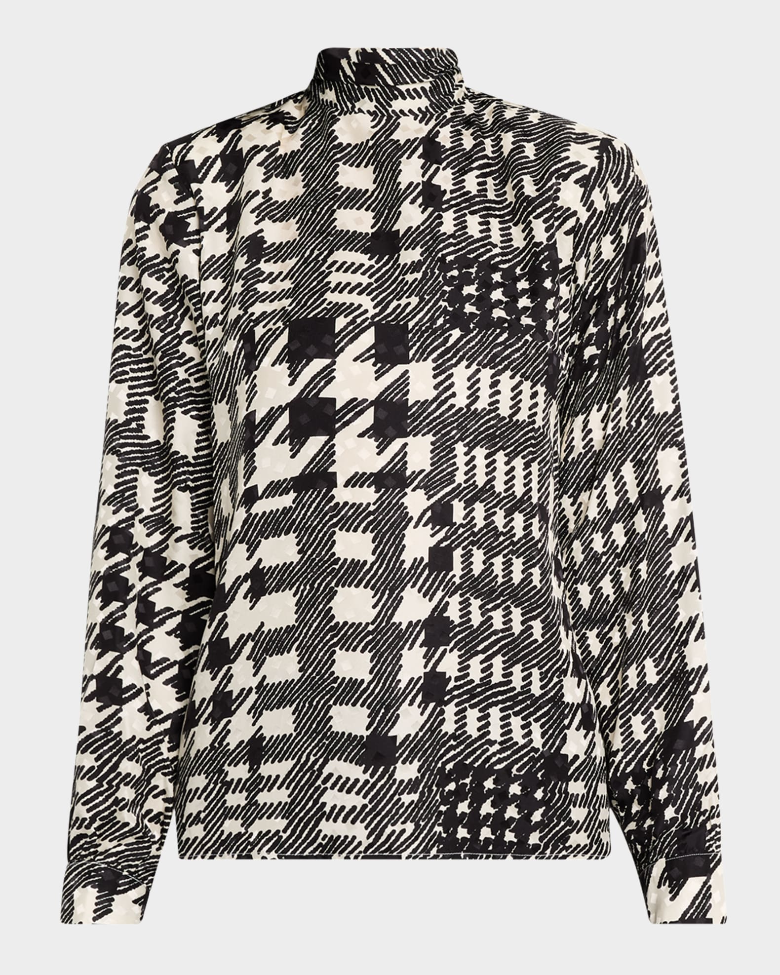 Libertine Bianca Peggys Houndstooth-Print Neck-Tie Silk Blouse | Neiman Marcus