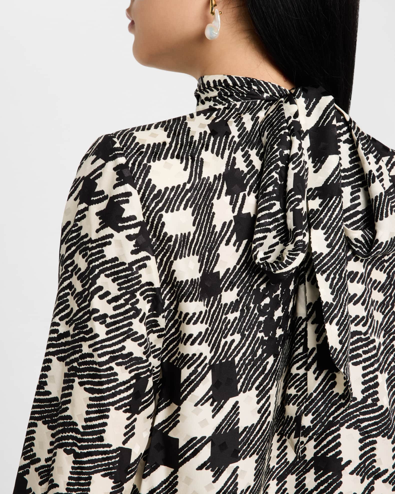 Libertine Bianca Peggys Houndstooth-Print Neck-Tie Silk Blouse | Neiman Marcus