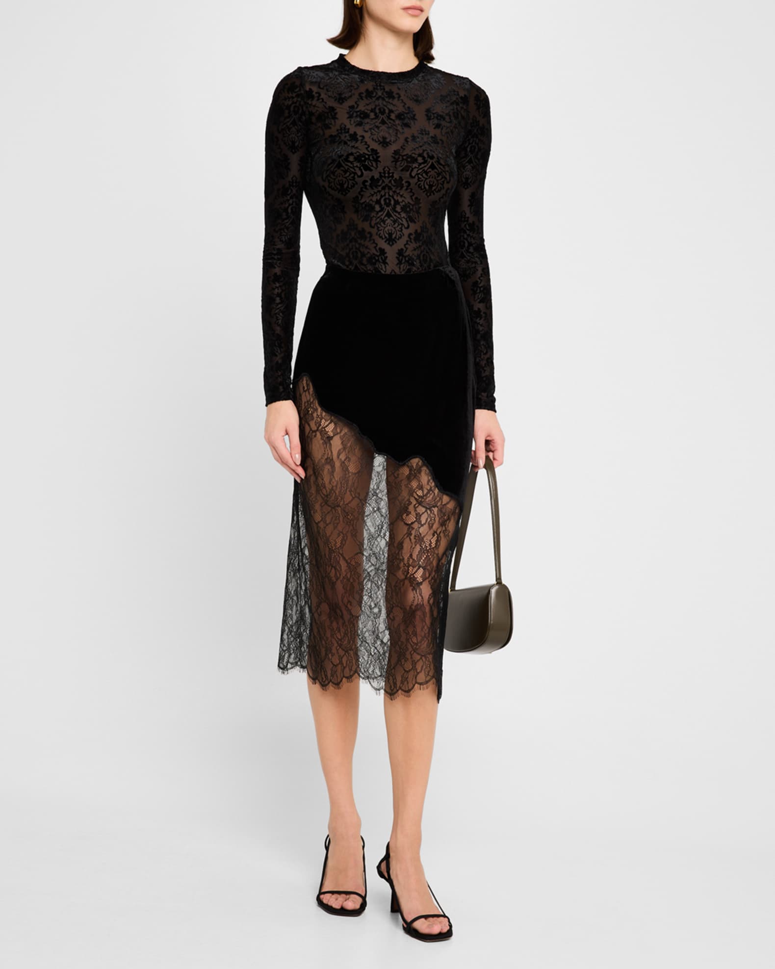 FRAME Velvet Lace Midi Skirt | Neiman Marcus