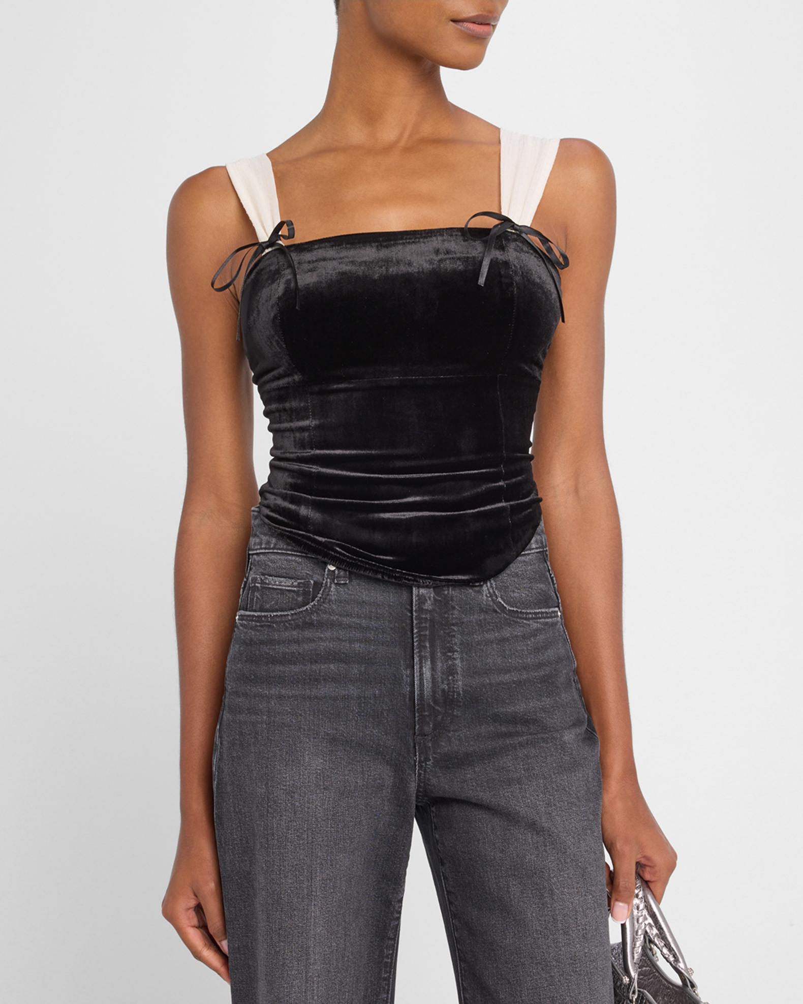 PAIGE Tuli Velvet Bow Crop Top | Neiman Marcus