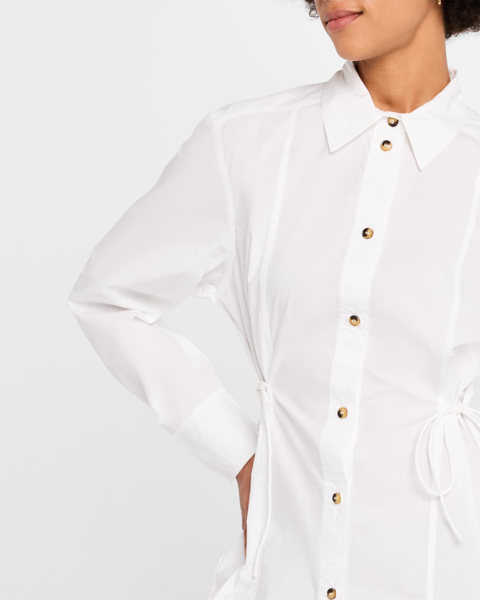 Ganni Poplin Oversized Tie String Shirt | Neiman Marcus