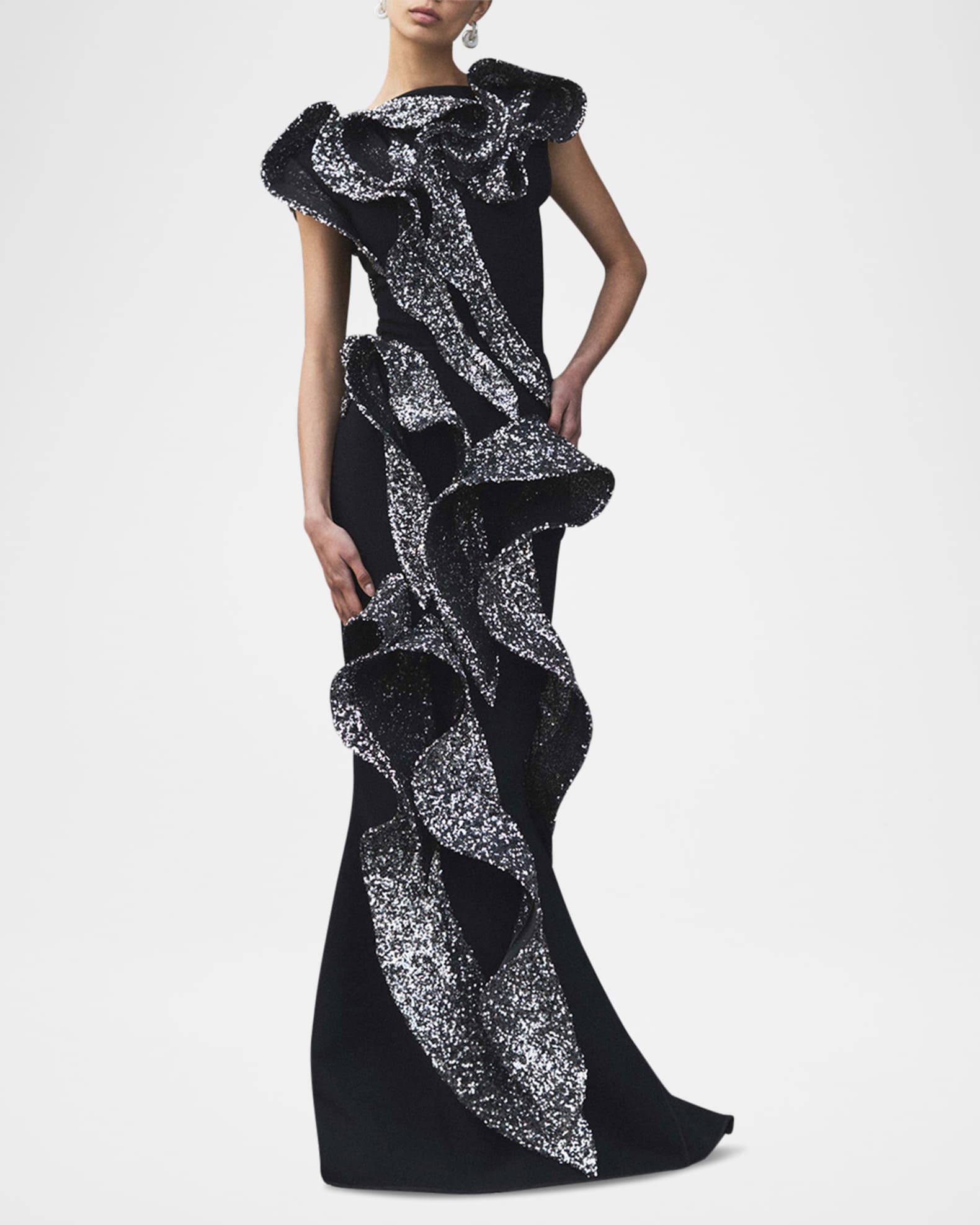 Maticevski Tantalise Wave Sequined-Ruffle Mermaid Gown | Neiman Marcus