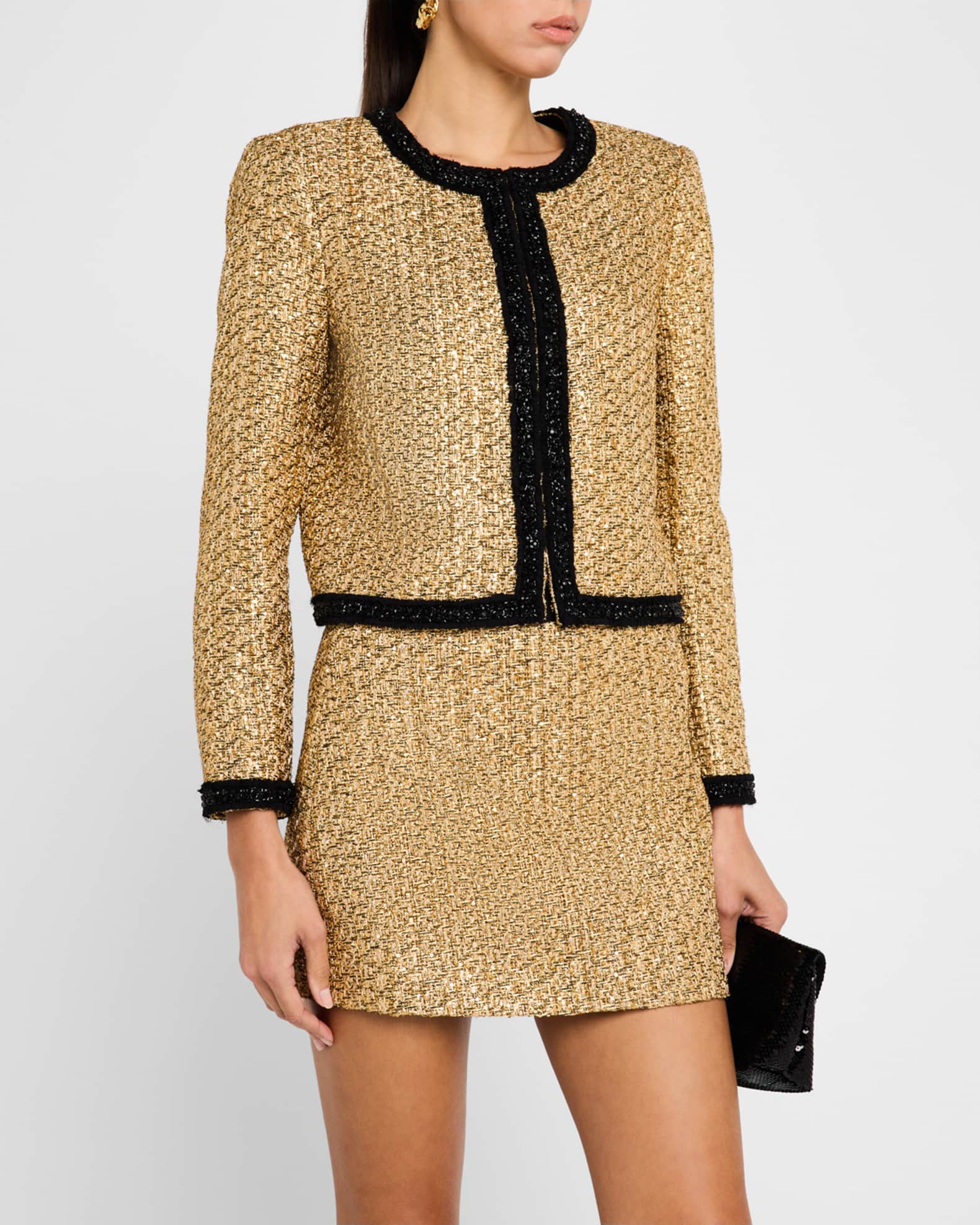 Alice + Olivia Landon Embellished Cropped Tweed Jacket | Neiman Marcus