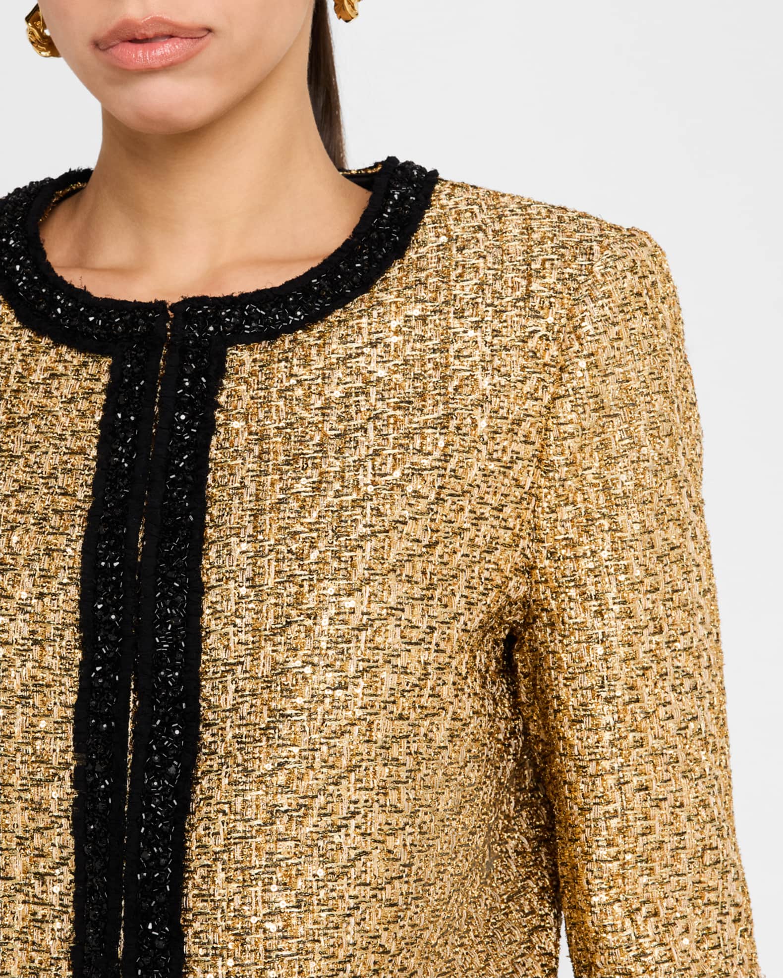 Alice + Olivia Landon Embellished Cropped Tweed Jacket | Neiman Marcus