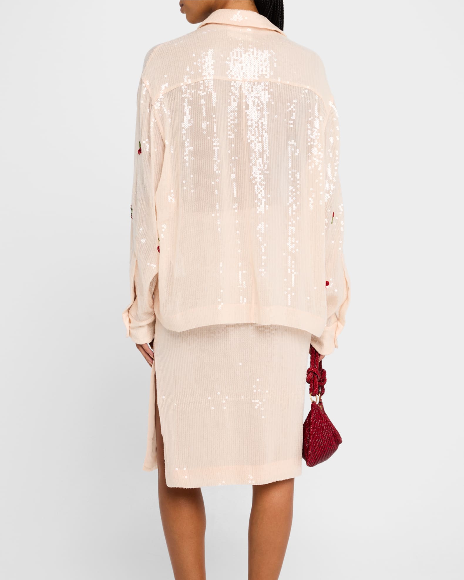 Des Phemmes Sequined Cherry Boyfriend Shirt | Neiman Marcus