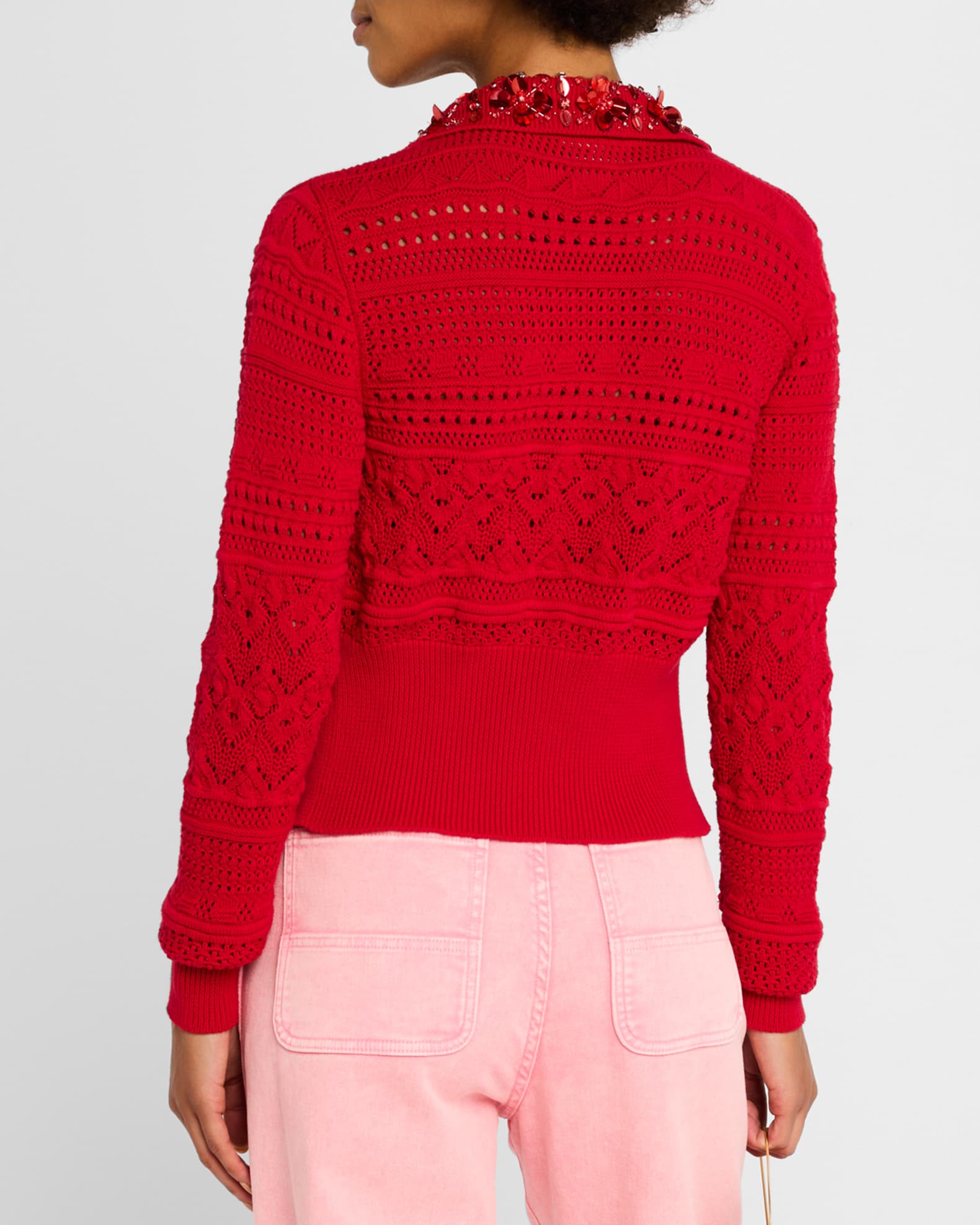Des Phemmes Embellished Open-Knit Cardigan | Neiman Marcus