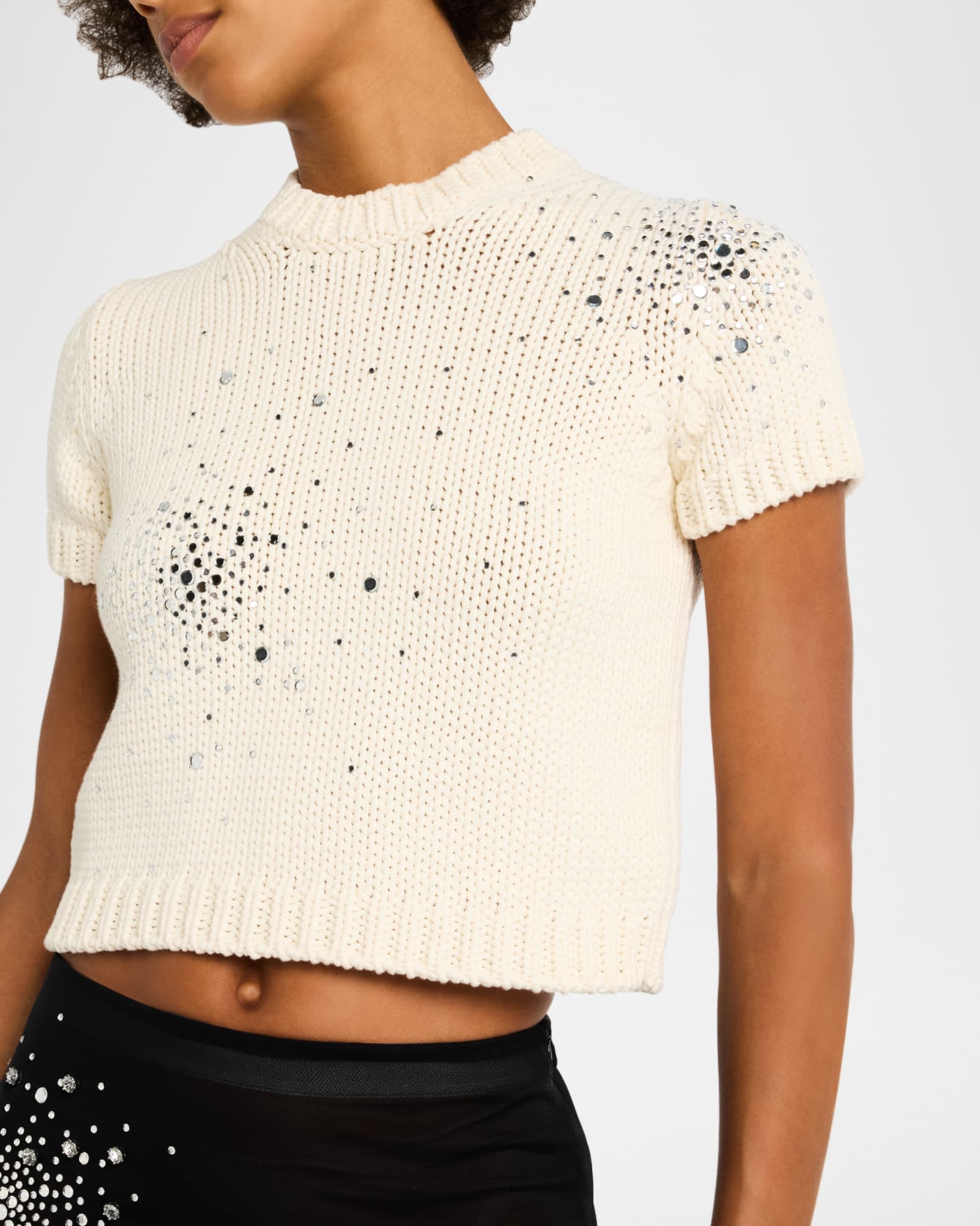 Des Phemmes Embroidered Chunky Knit Crop Top | Neiman Marcus