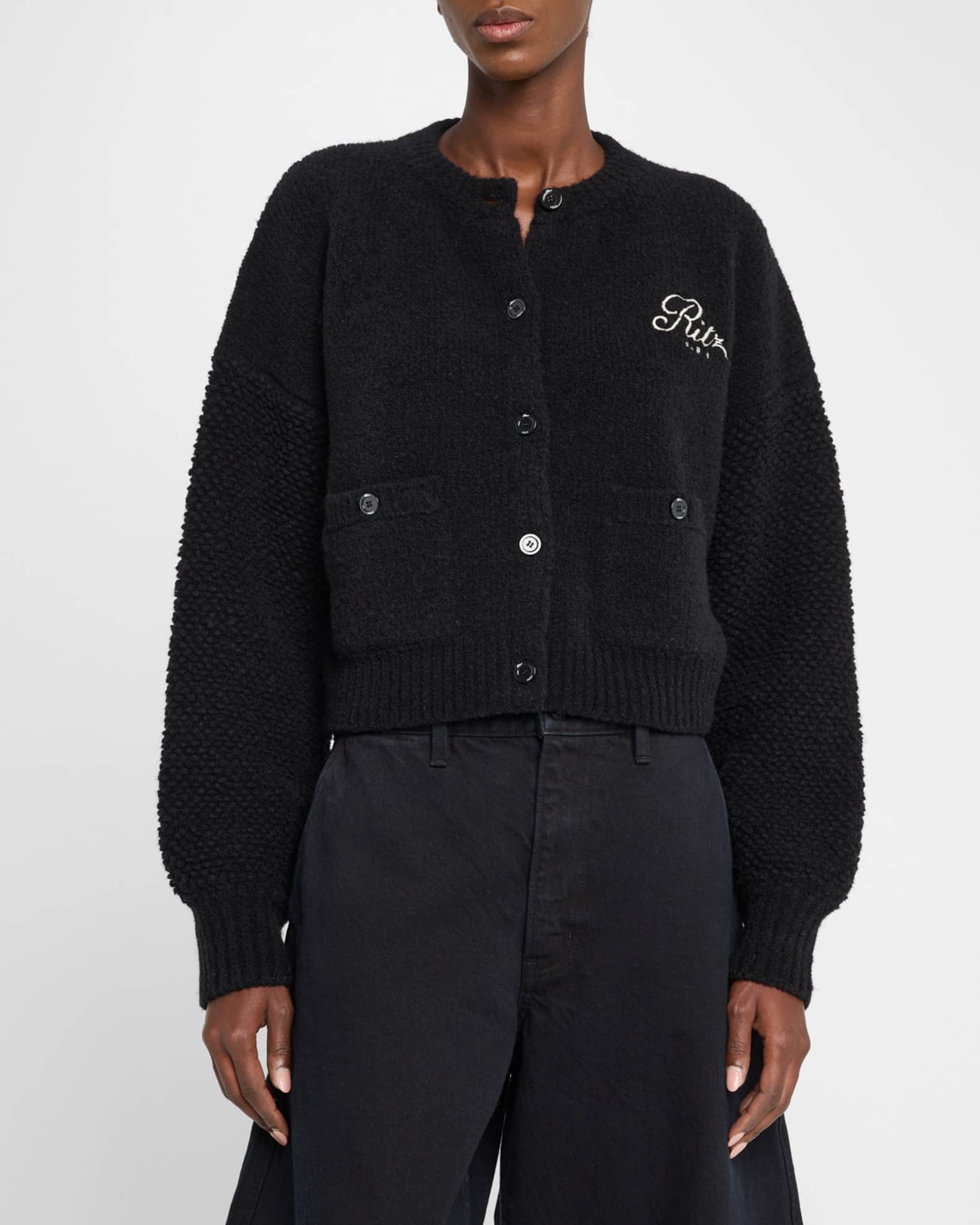 FRAME FRAME x Ritz Paris Mixed-Stitch Sweater | Neiman Marcus