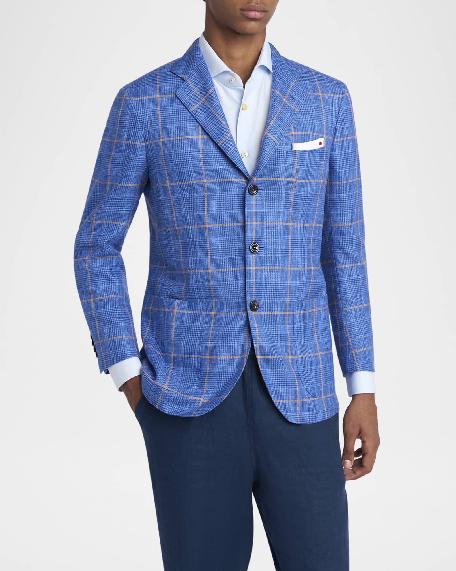 Kiton Men's Plaid With Windowpane Sport Coat | Neiman Marcus