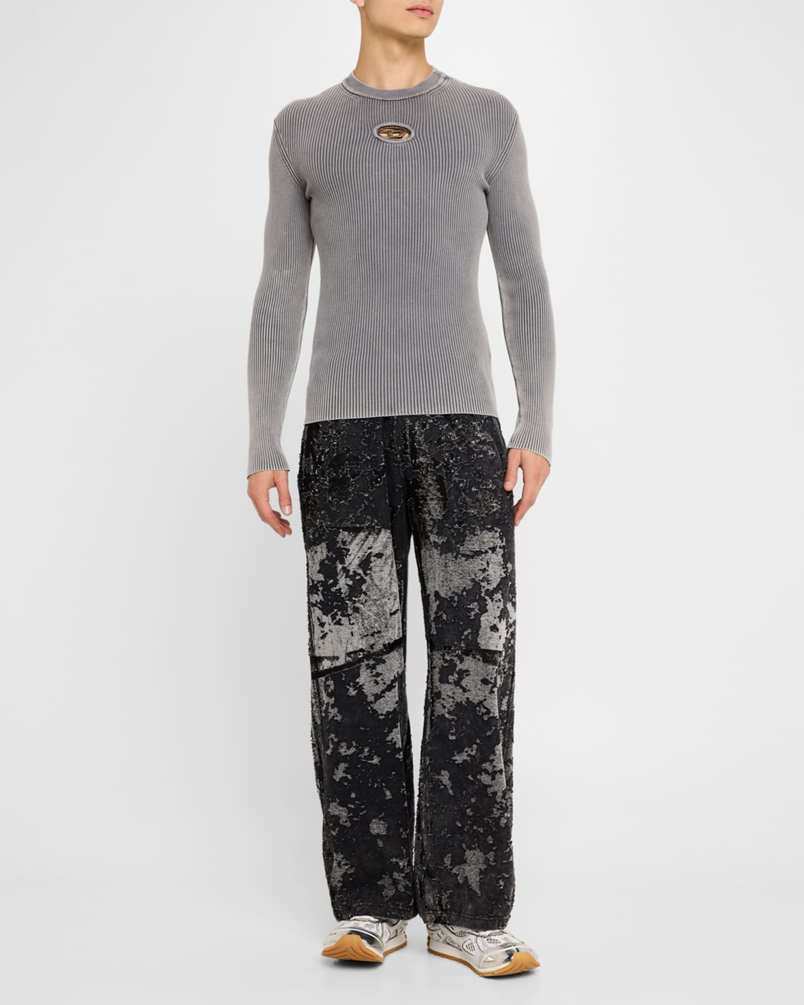 Diesel Men's Ribbed Cutout D Sweater | Neiman Marcus
