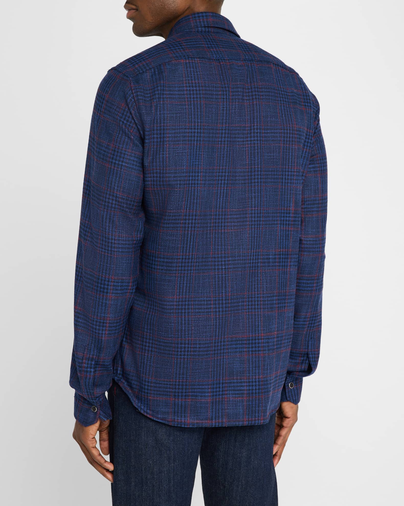 Kiton Men's Plaid Wool and Silk Casual Overshirt | Neiman Marcus