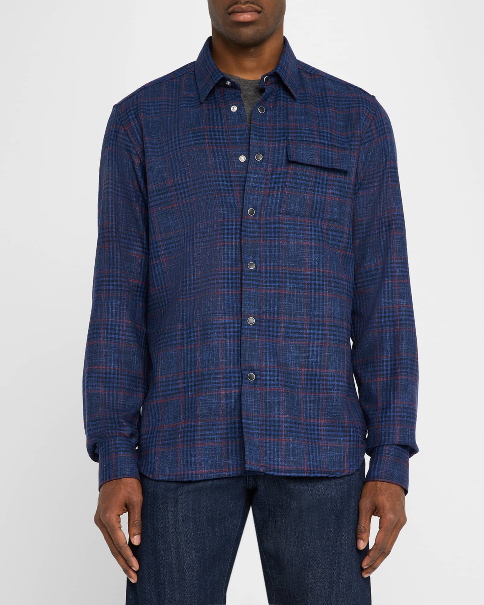 Kiton Men's Plaid Wool and Silk Casual Overshirt | Neiman Marcus