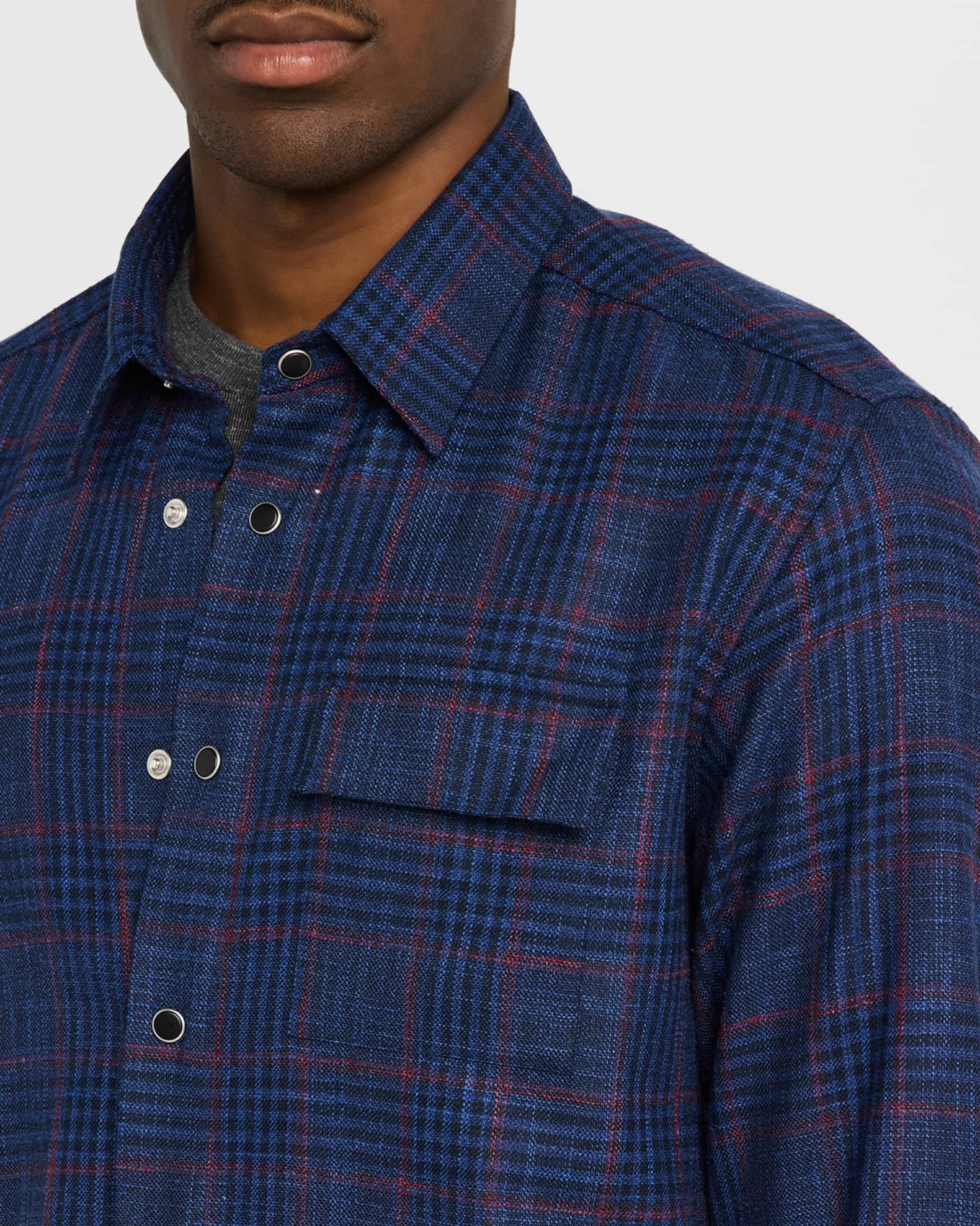 Kiton Men's Plaid Wool and Silk Casual Overshirt | Neiman Marcus