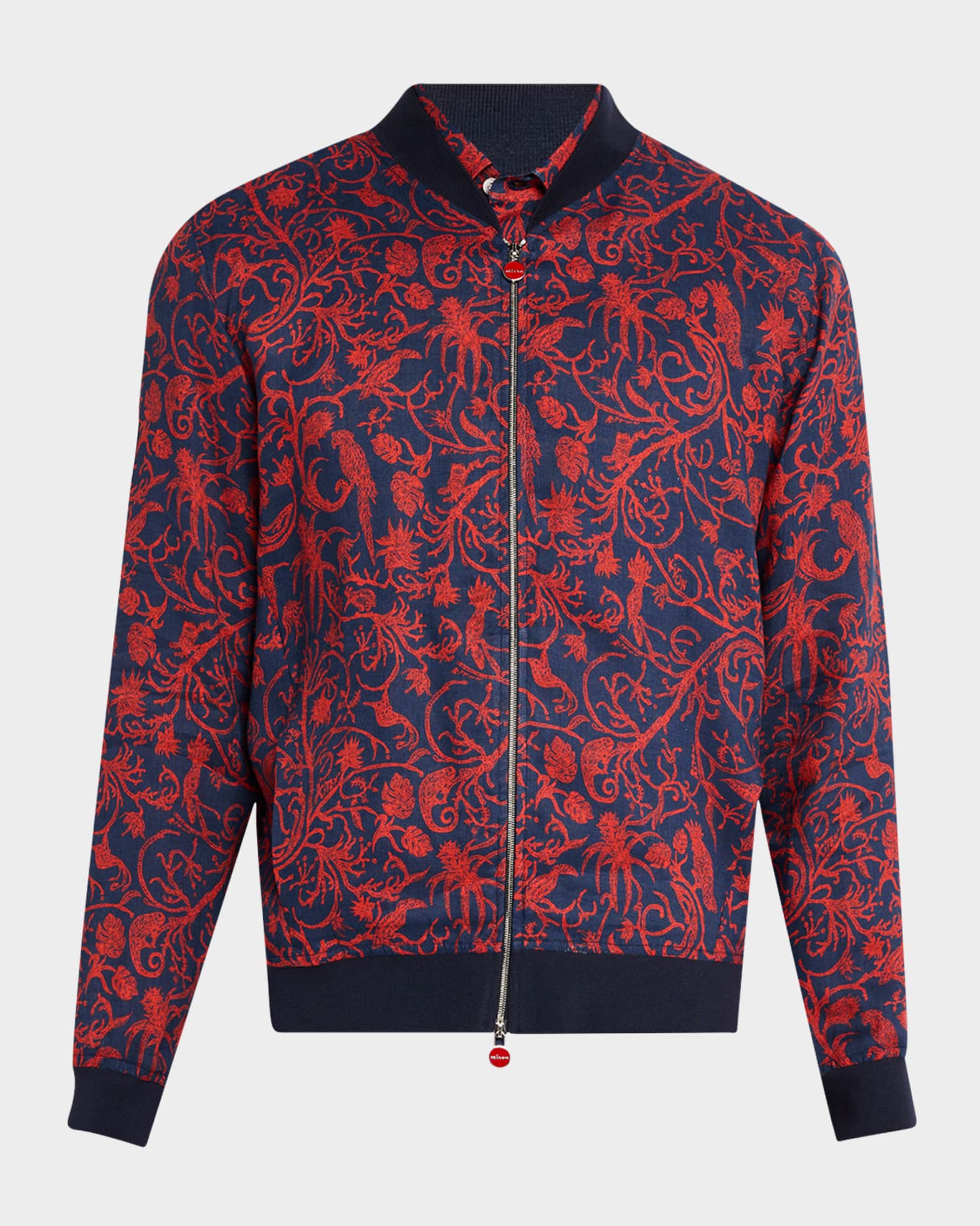 Kiton Men's Linen Coral-Print Full-Zip Bomber Jacket | Neiman Marcus