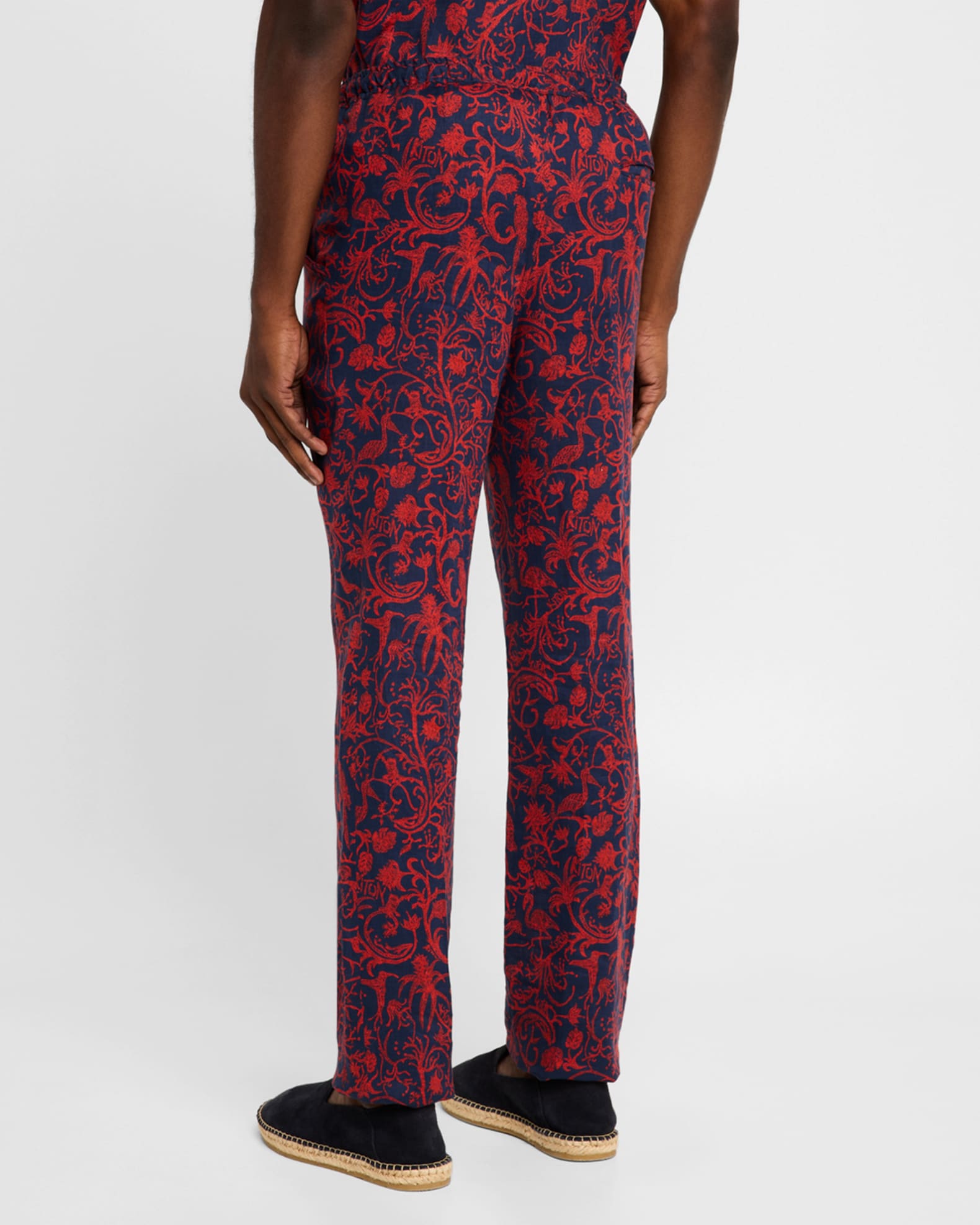 Kiton Men's Linen Coral-Print Stretch Pants | Neiman Marcus