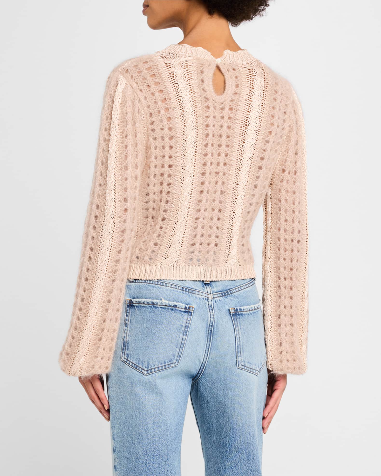 FRAME Femme Cable Mix Crewneck Sweater | Neiman Marcus