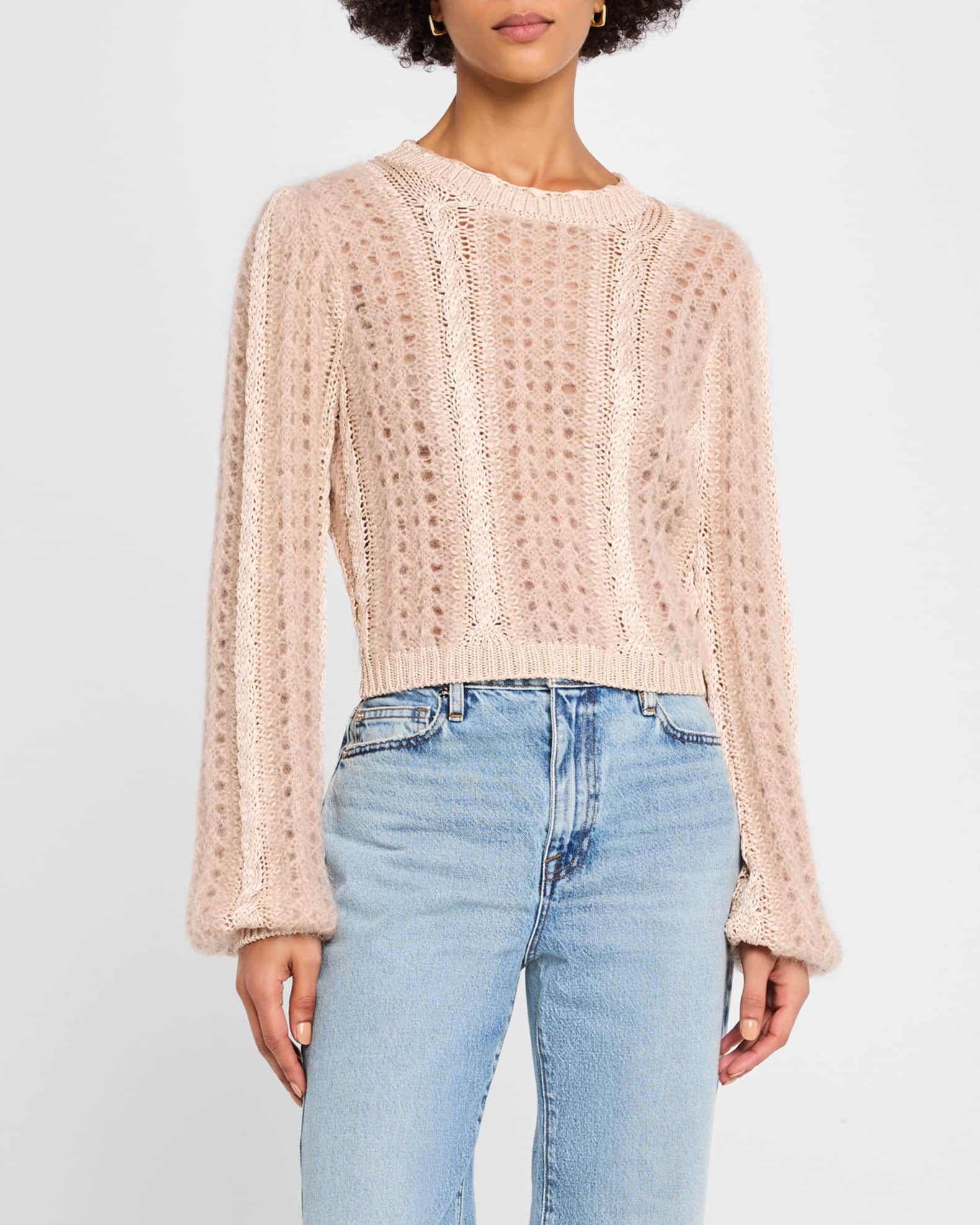 FRAME Femme Cable Mix Crewneck Sweater | Neiman Marcus