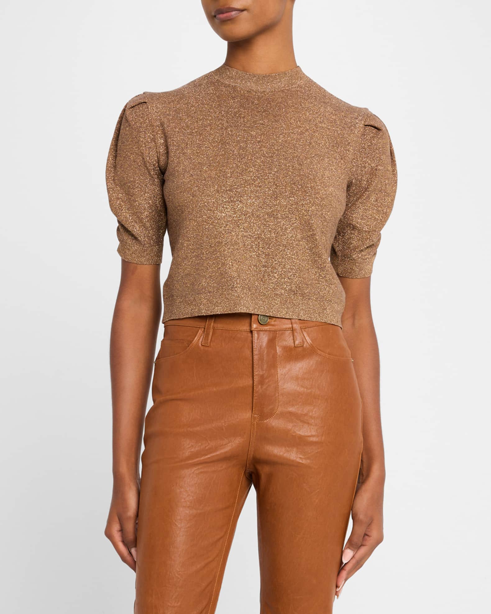 FRAME Sparkly Ruched-Sleeve Sweater | Neiman Marcus
