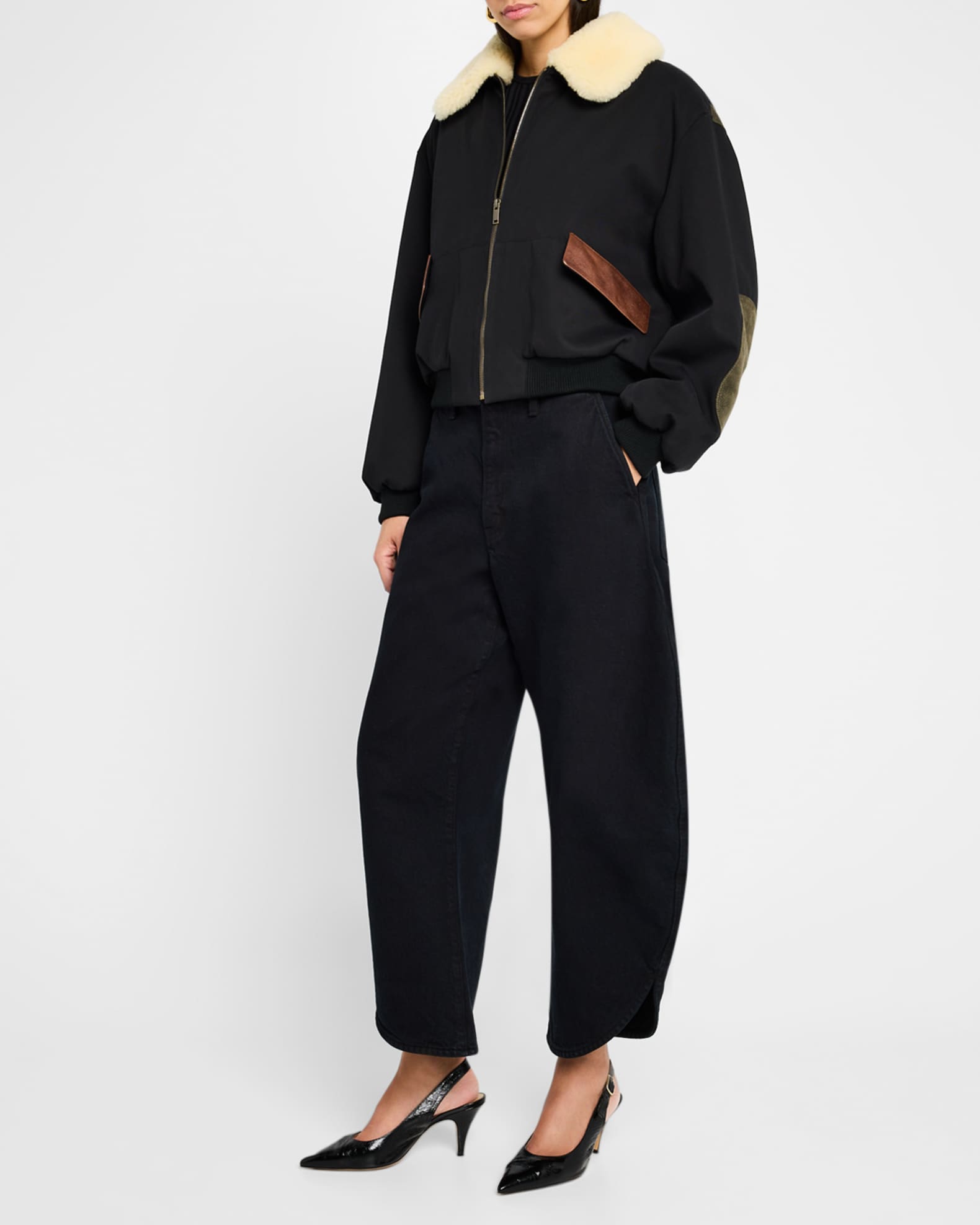 FRAME Mixed Leather Bomber Jacket | Neiman Marcus