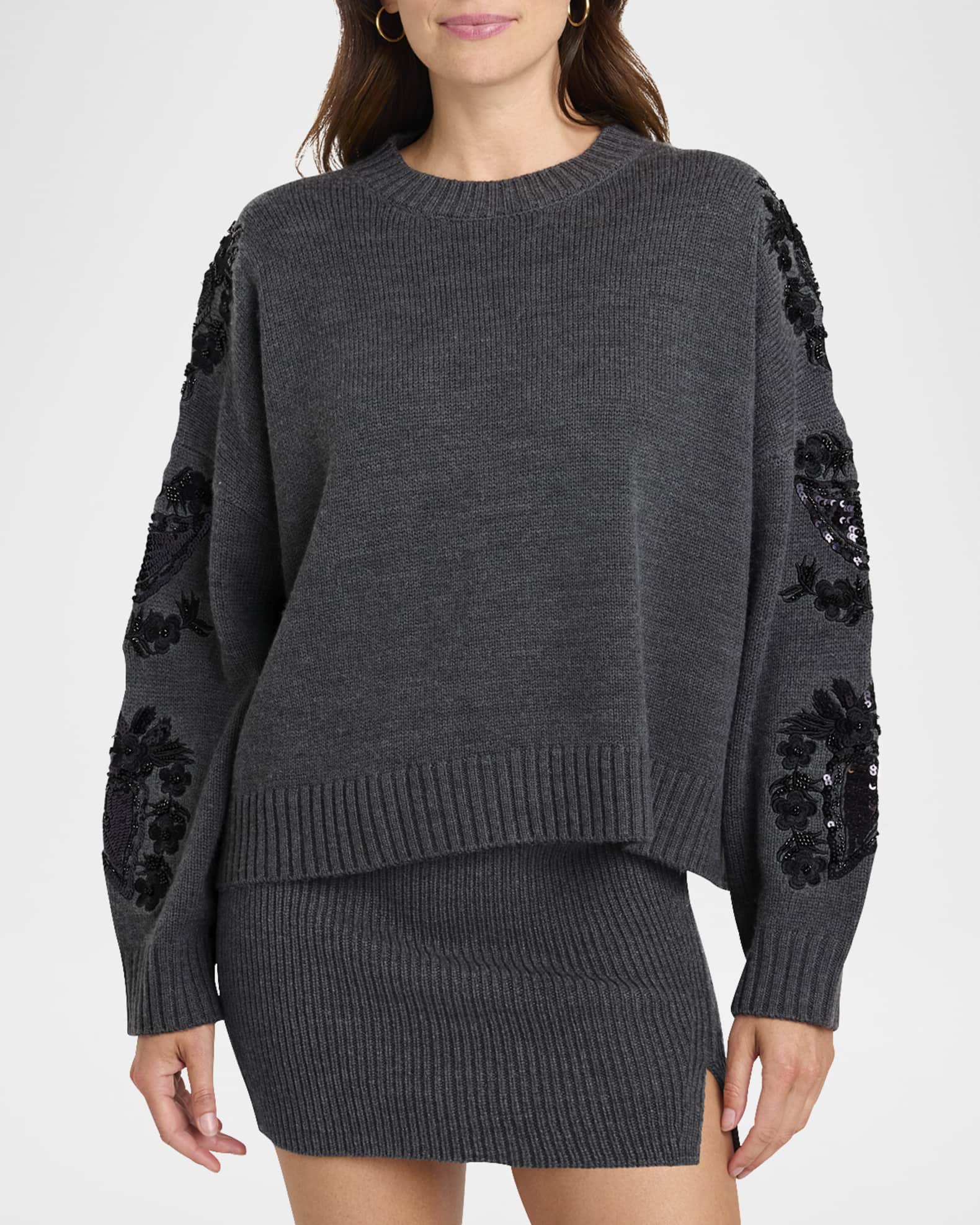 Splendid Leanna Embroidered Wool-Blend Sweater | Neiman Marcus