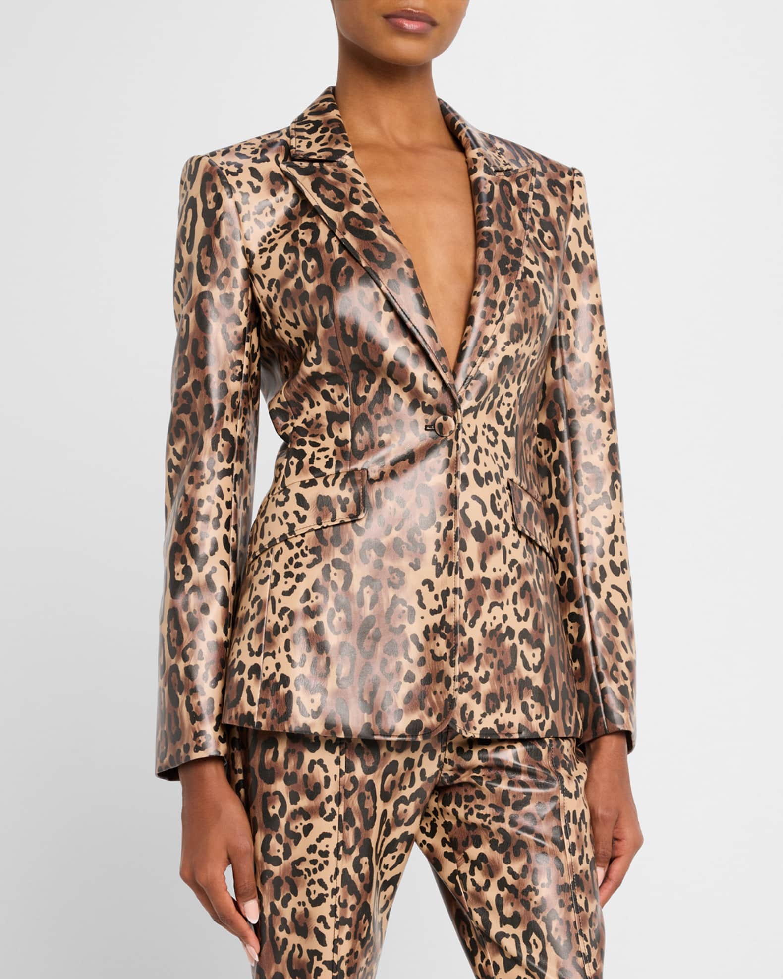 Cinq a Sept Leopard Faux Leather Blazer | Neiman Marcus