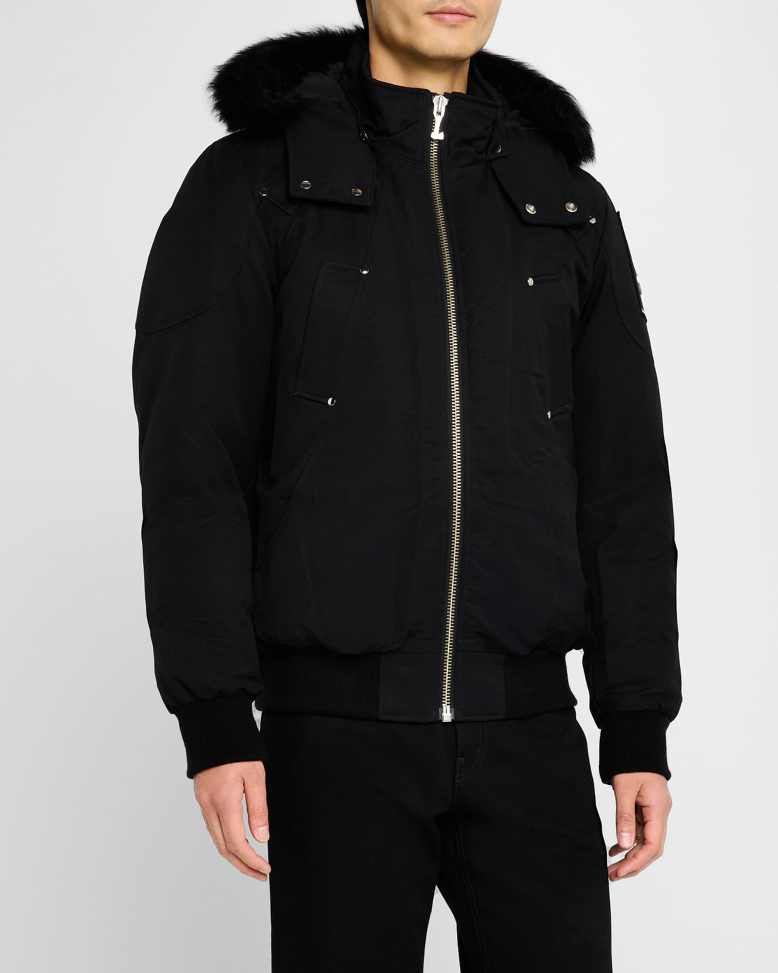 Moose Knuckles Men's Shearling Ballistic Bomber Jacket | Neiman Marcus