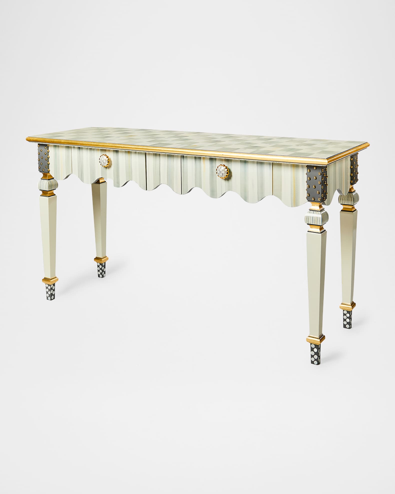 MacKenzie-Childs Sterling Check & Stripe Console Table | Neiman Marcus