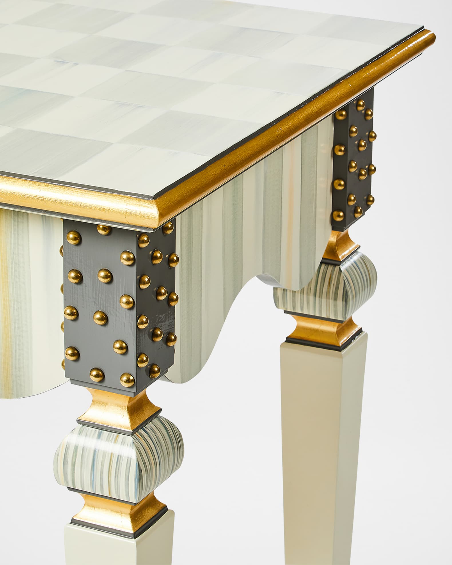 MacKenzie-Childs Sterling Check & Stripe Console Table | Neiman Marcus