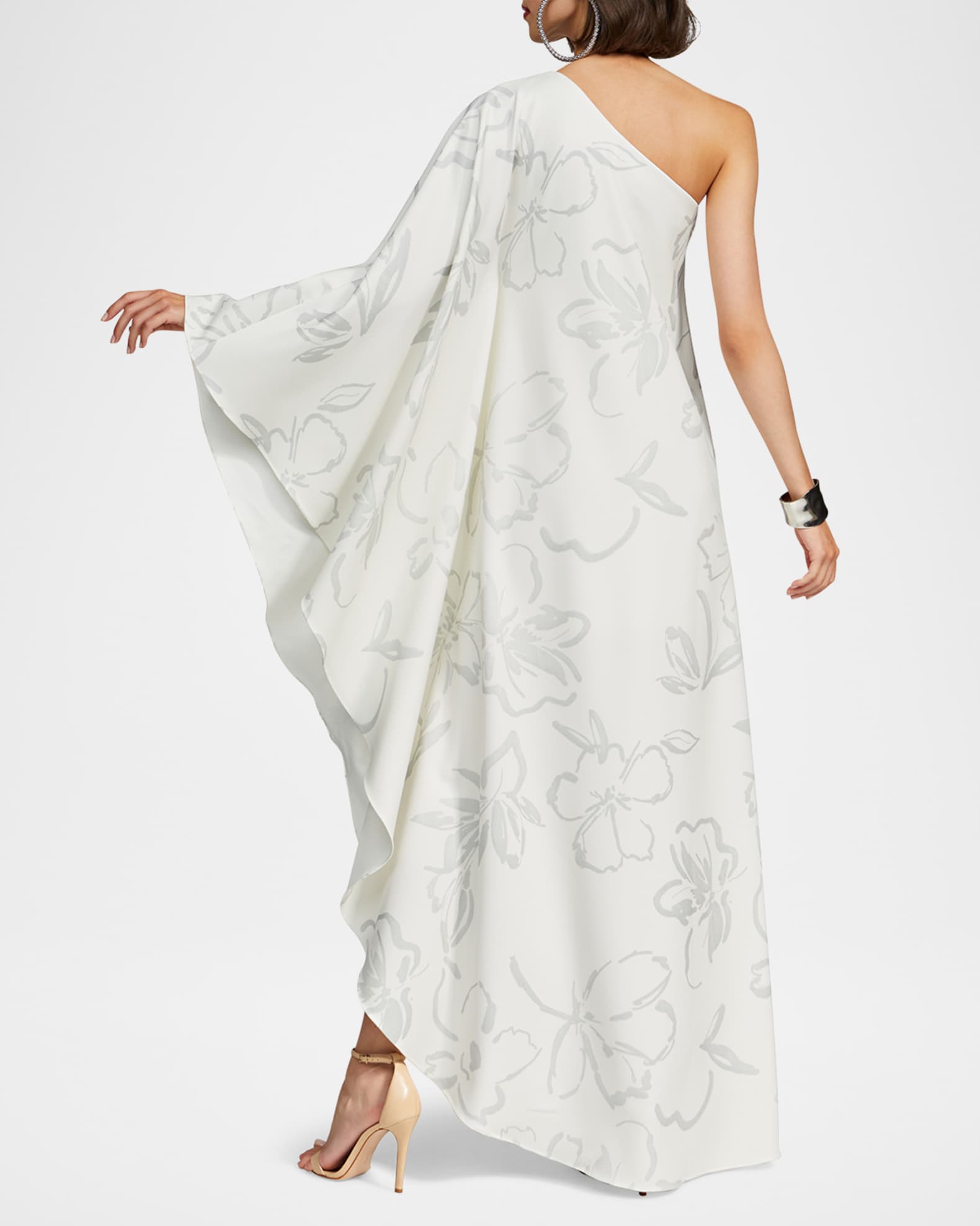 Halston Nevean One-Shoulder Foil Crepe Caftan | Neiman Marcus
