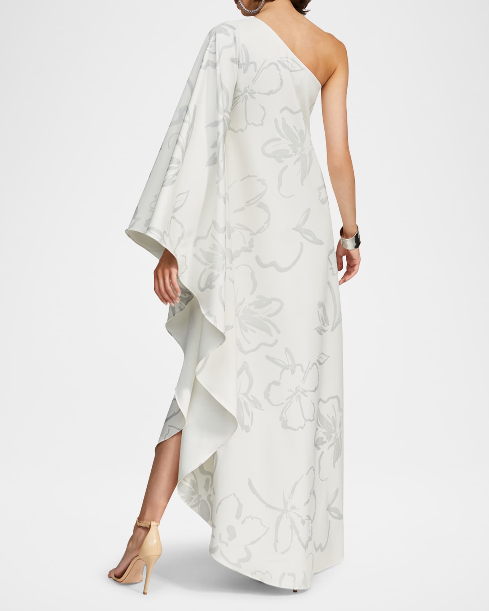 Halston Nevean One-Shoulder Foil Crepe Caftan | Neiman Marcus