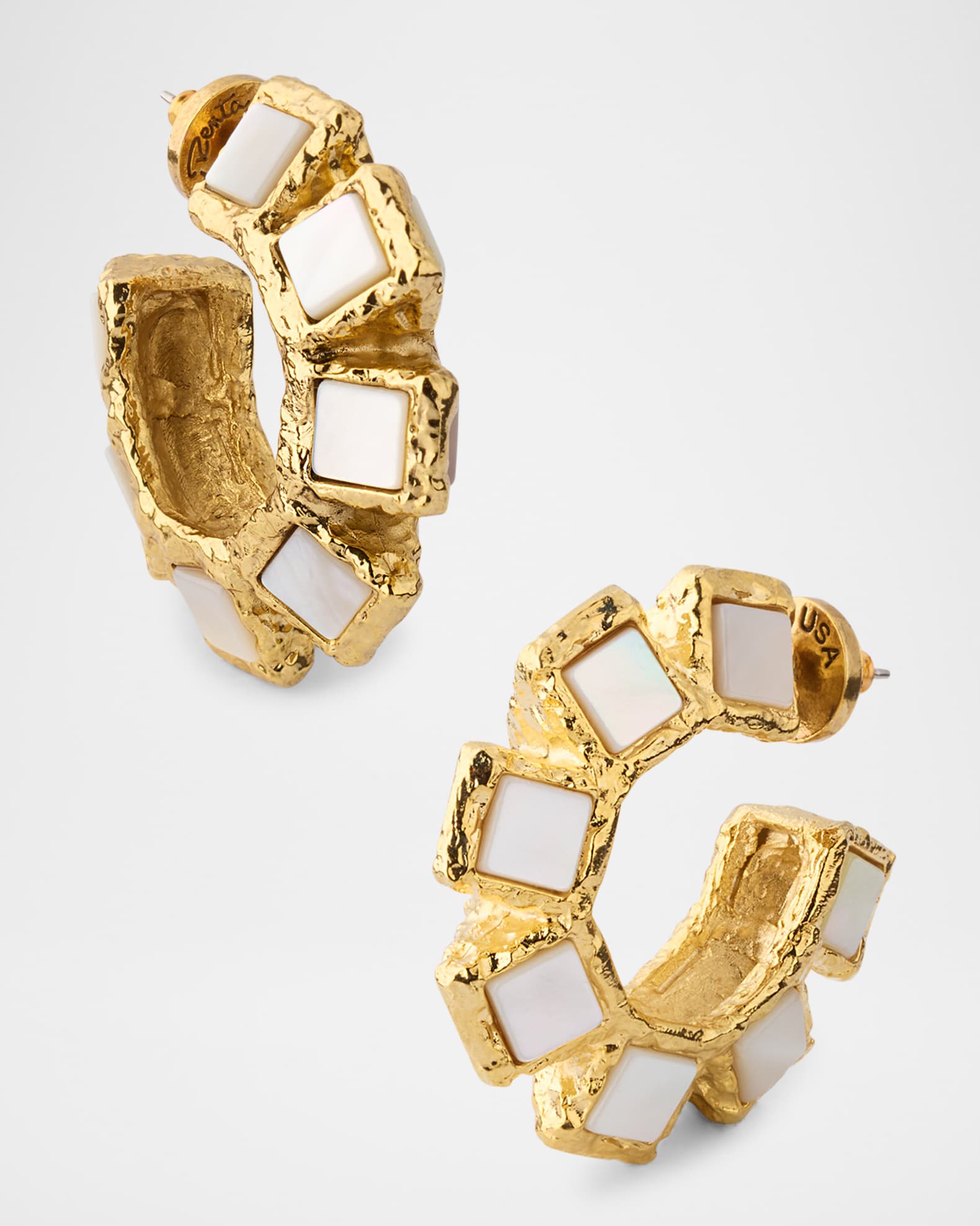 Oscar de la Renta Square Stone Hoop Earrings | Neiman Marcus