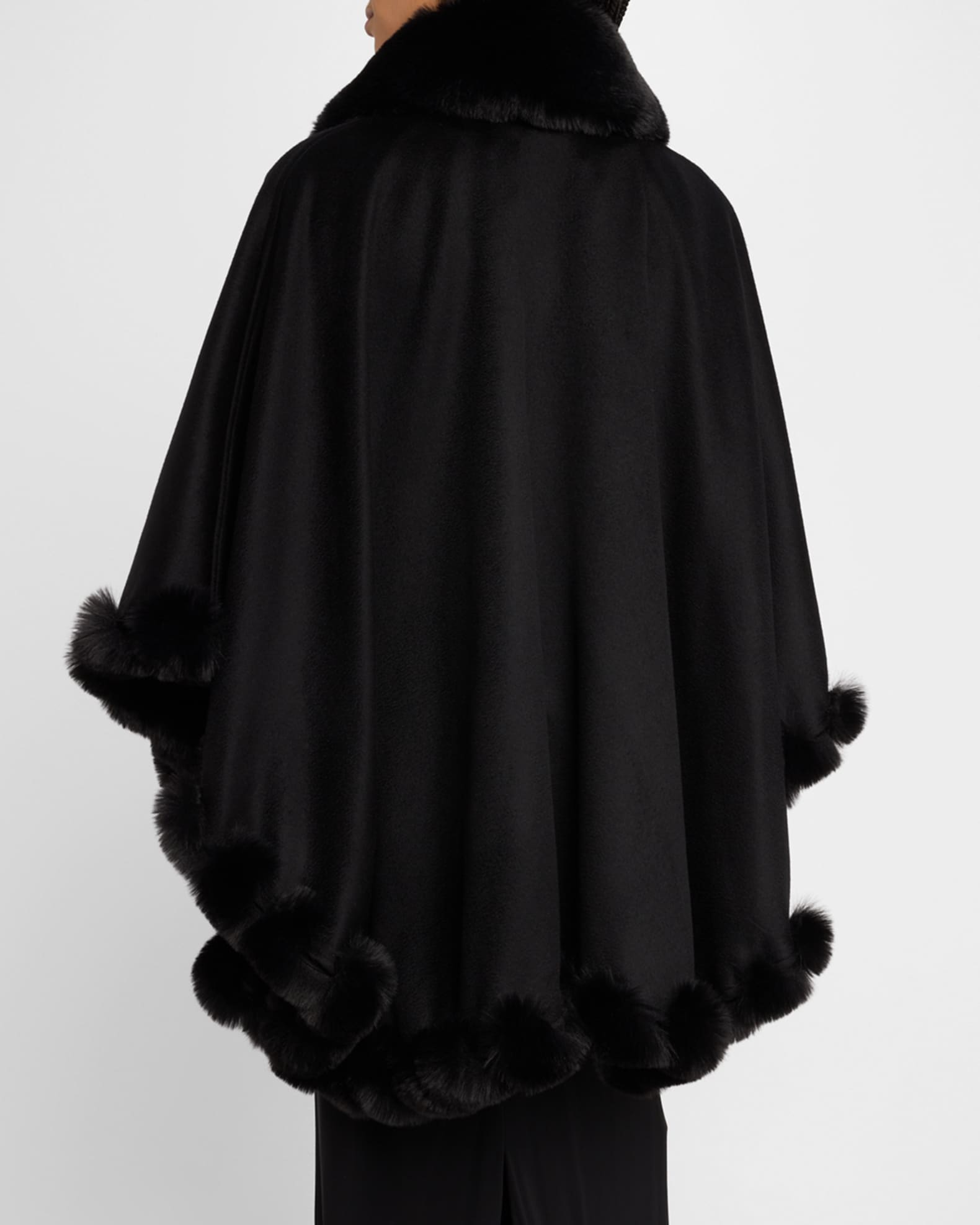 Sofia Cashmere Cashmere Faux Fur Trim Cape | Neiman Marcus