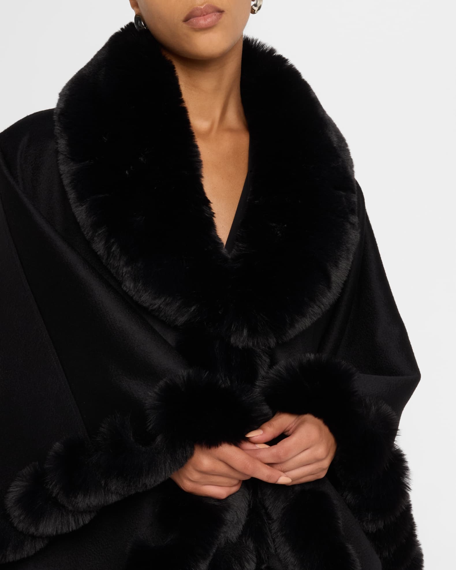 Sofia Cashmere Cashmere Faux Fur Trim Cape | Neiman Marcus